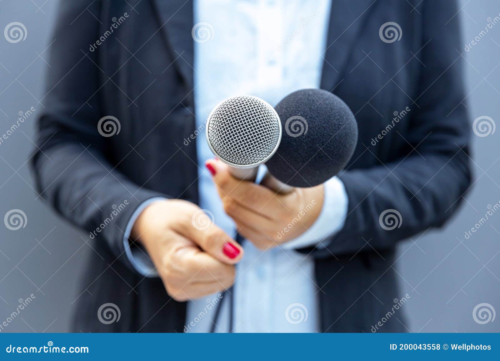 Television Journalist Holding Microphone during Media Interview Stock ...