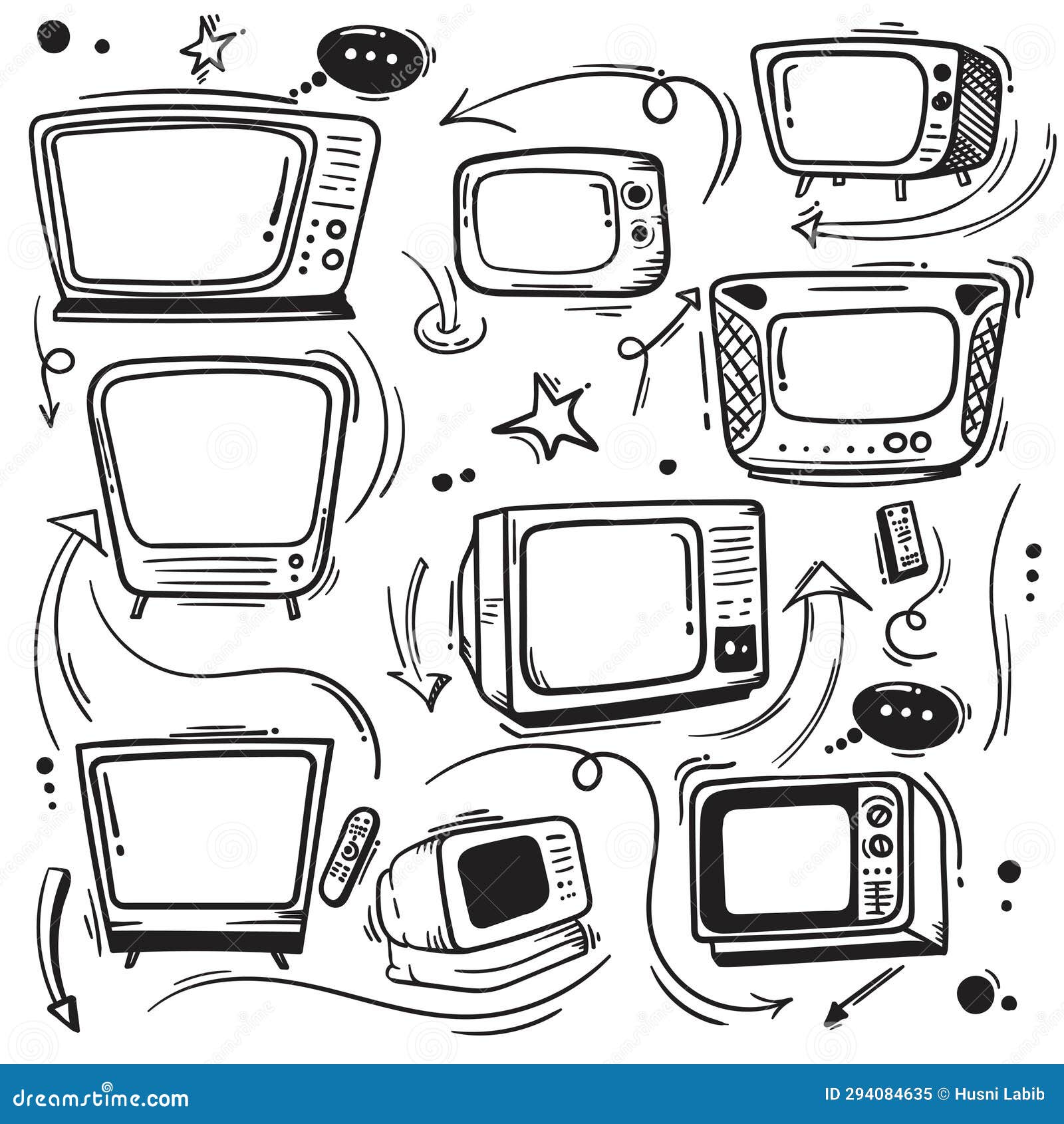 Television in Line Art or Doodle Art Design for World Television Day ...