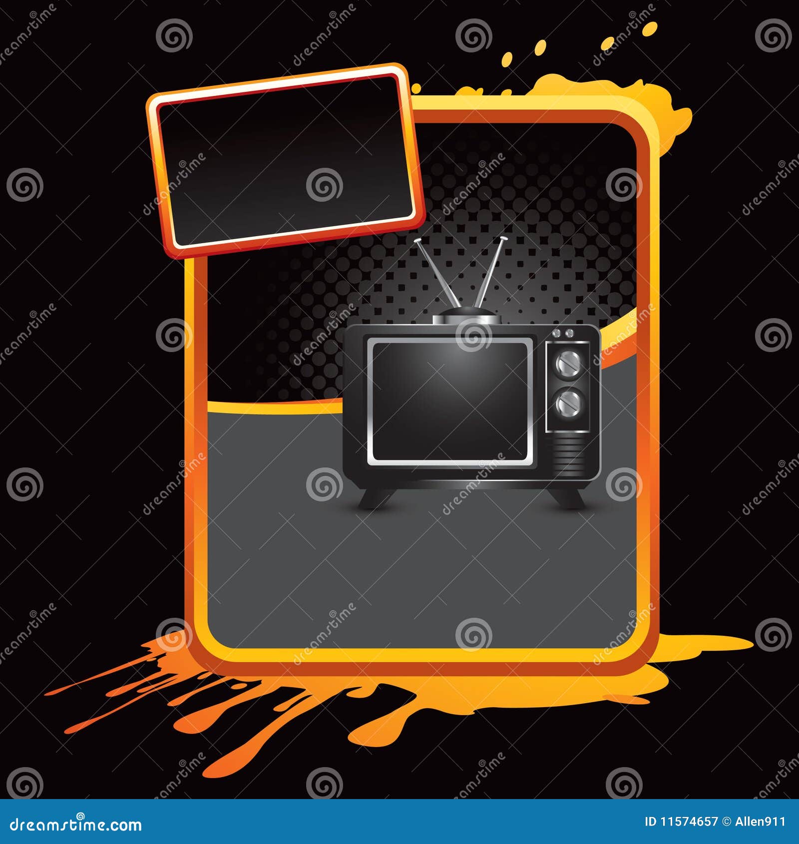 Television on Orange Splattered Advertisement Stock Vector ...