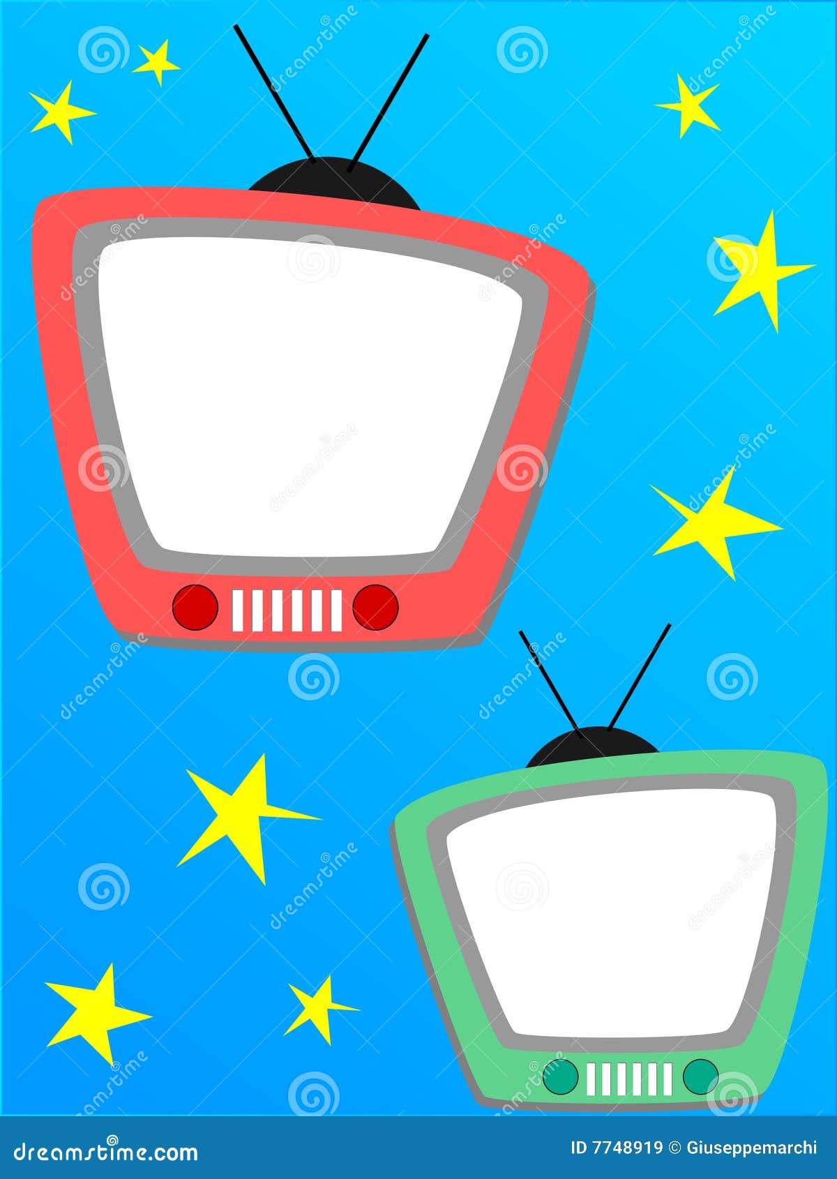 3D TV. Old Television Frame. Vintage Screen With Red Remote Control Box ...