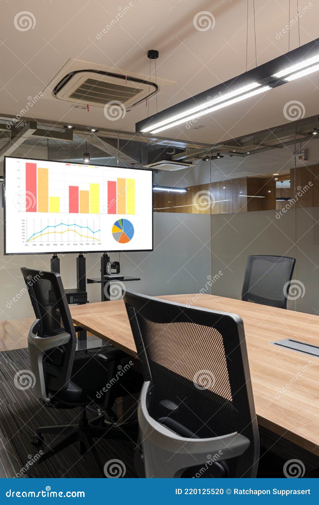 Television with Presentation Slideshow in Meeting Room Stock Photo ...