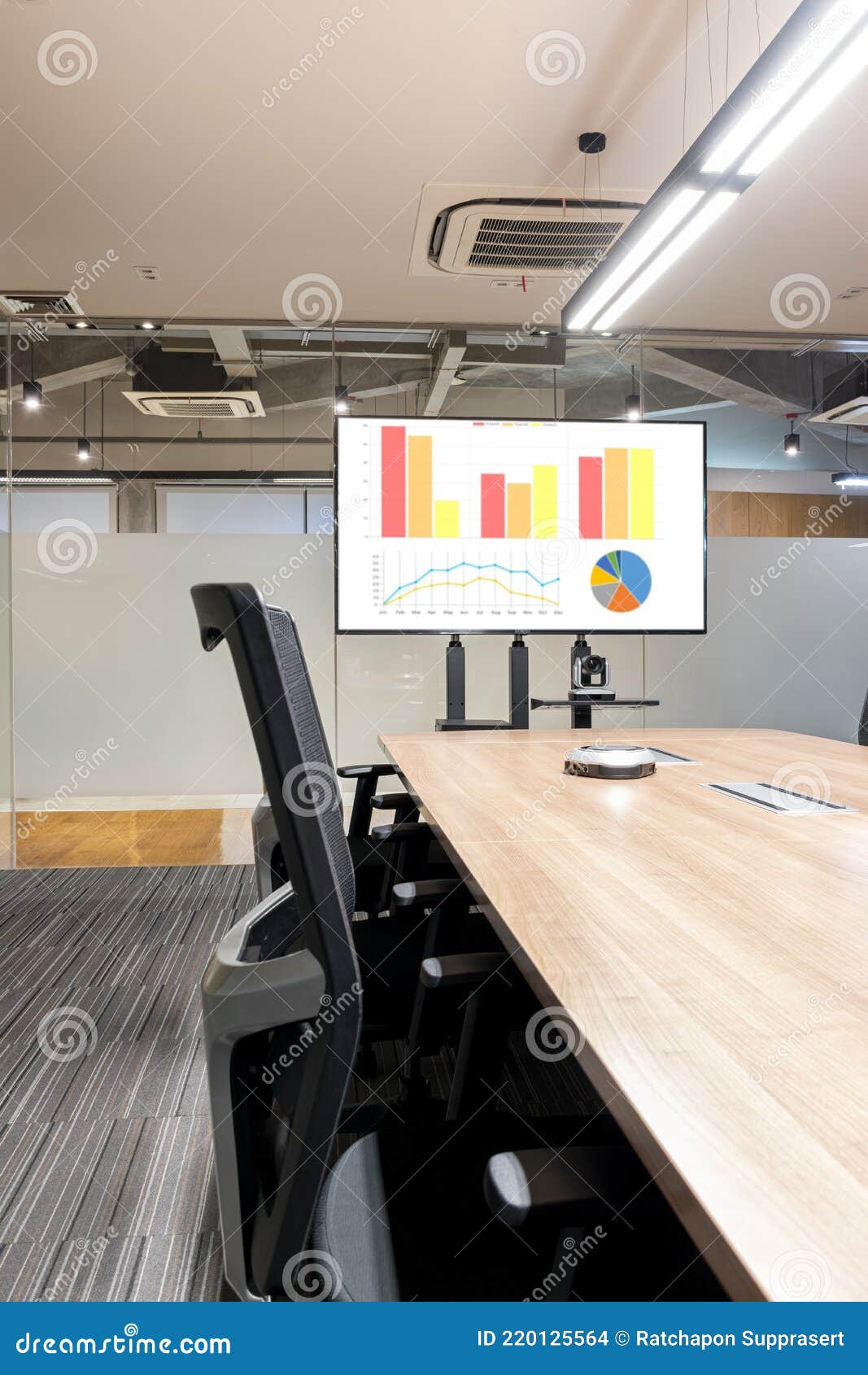 Television with Presentation Slideshow in Meeting Room Stock Photo ...
