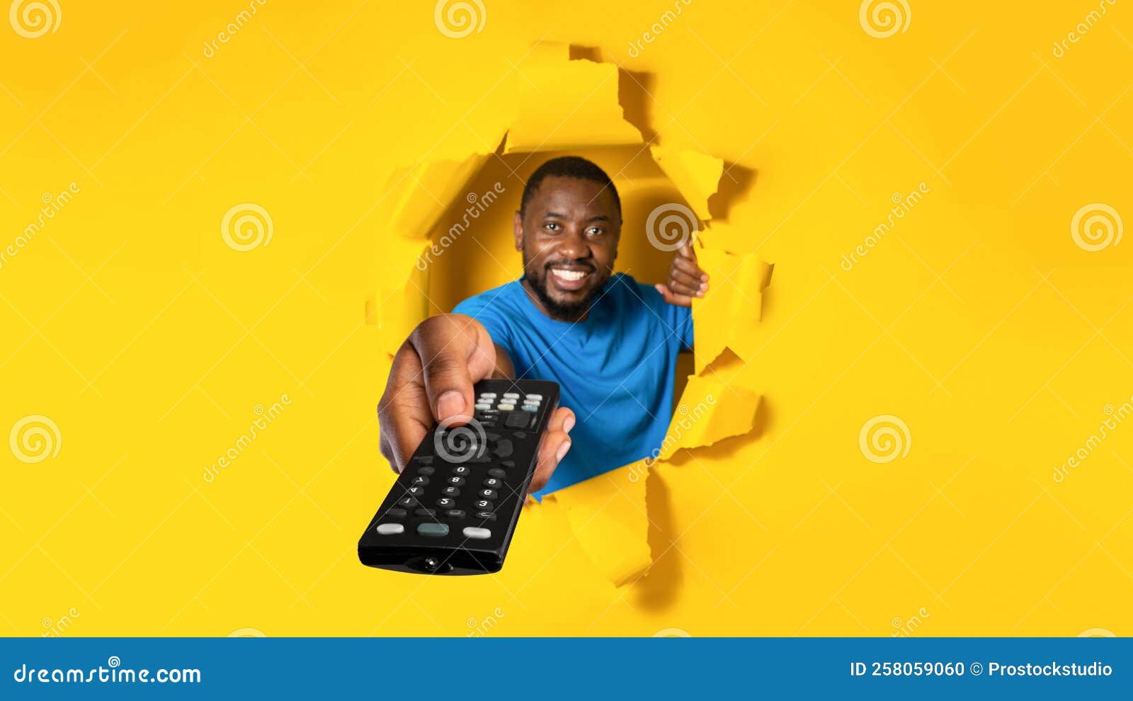 Television Programming Advertisement. Black Man Pointing Television ...