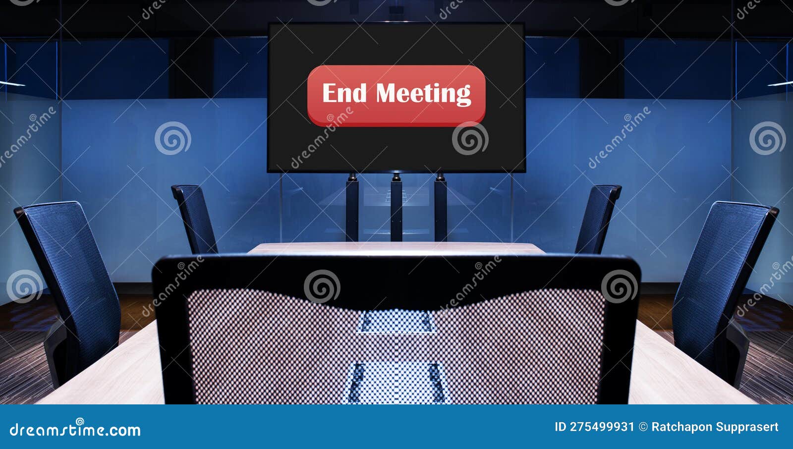 Television with Red Button Message End Meeting on Display in Meeting ...