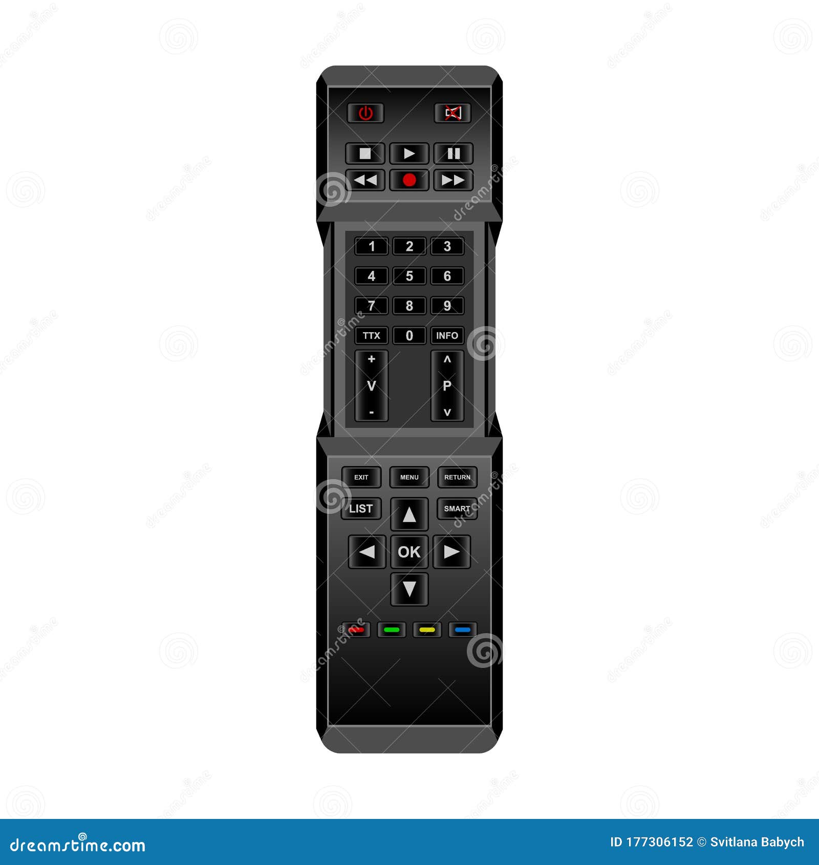 Television Remote Vector Icon. Realistic Vector Icon Isolated on White ...