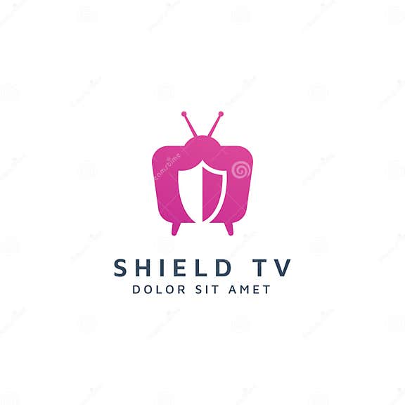 Television and Shield Negative Space Logo Design Stock Vector ...