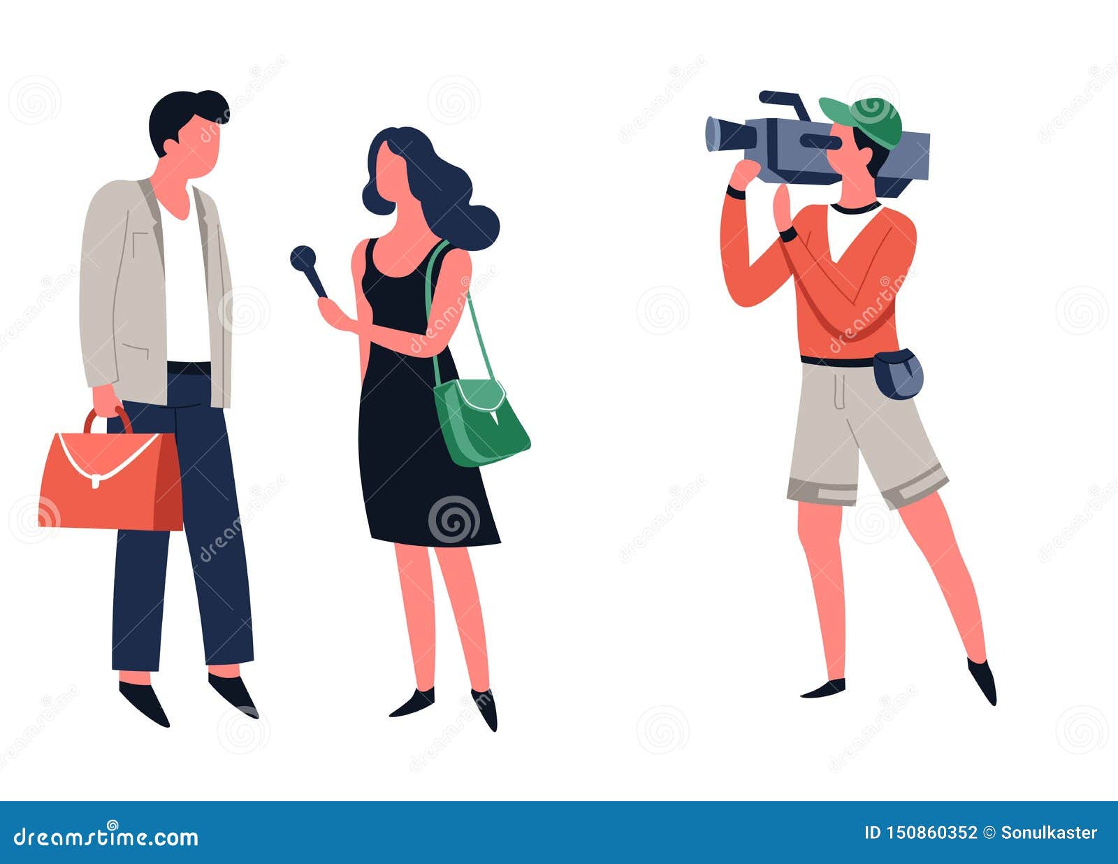 Television Show Interview Journalist with Microphone Passer-by and ...