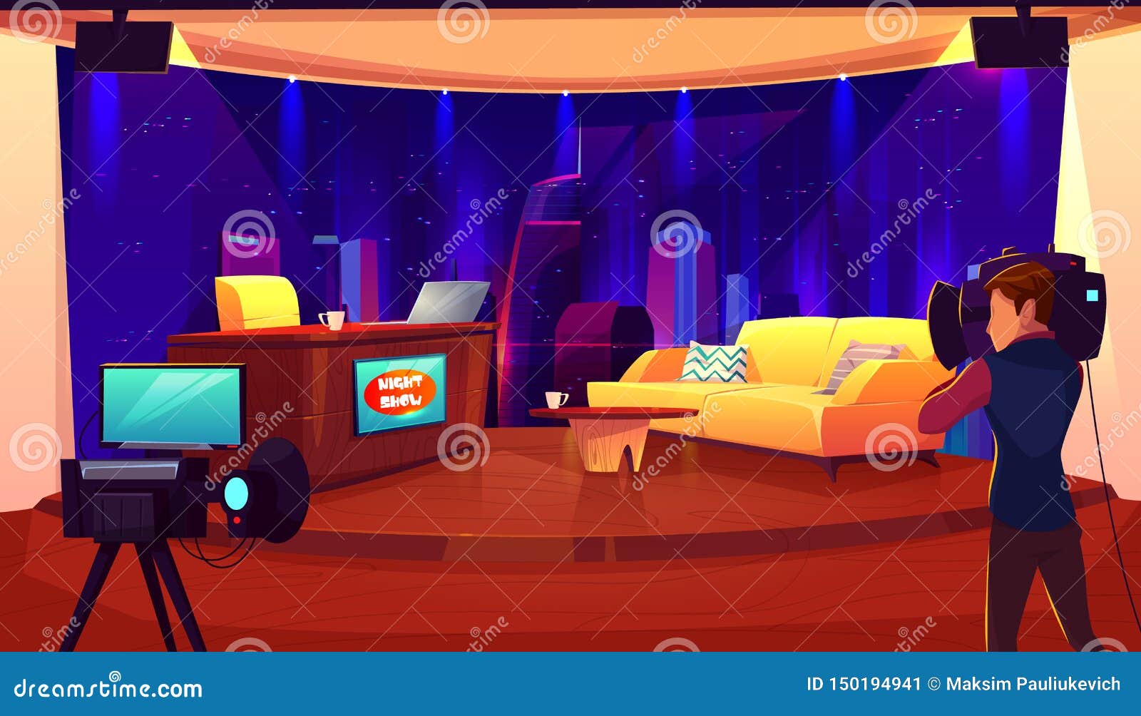 Television Studio with Camera, Broadcasting Room Stock Vector ...