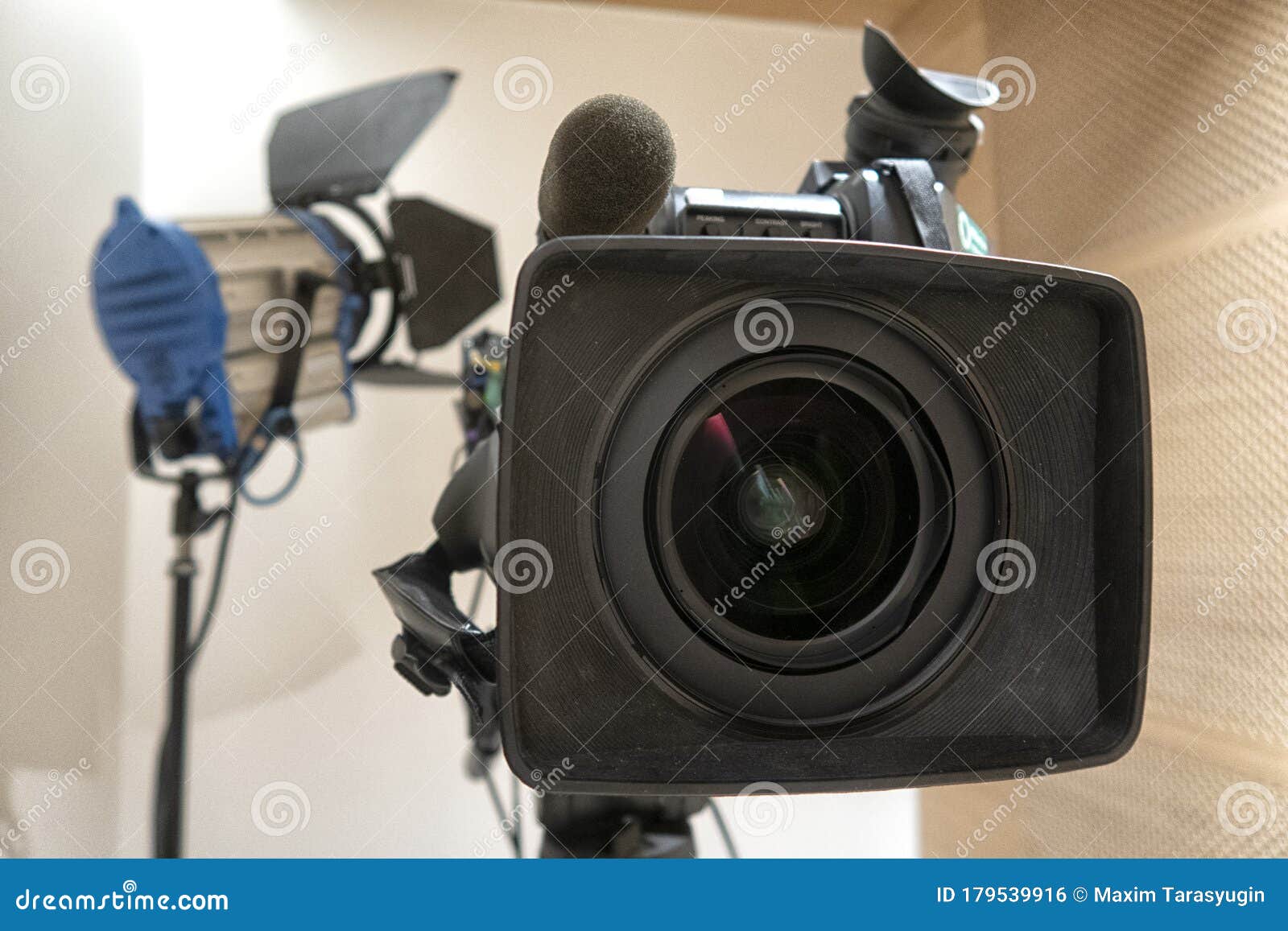 Television Studio with Camera and Lights. Digital TV Camera Stock Photo ...