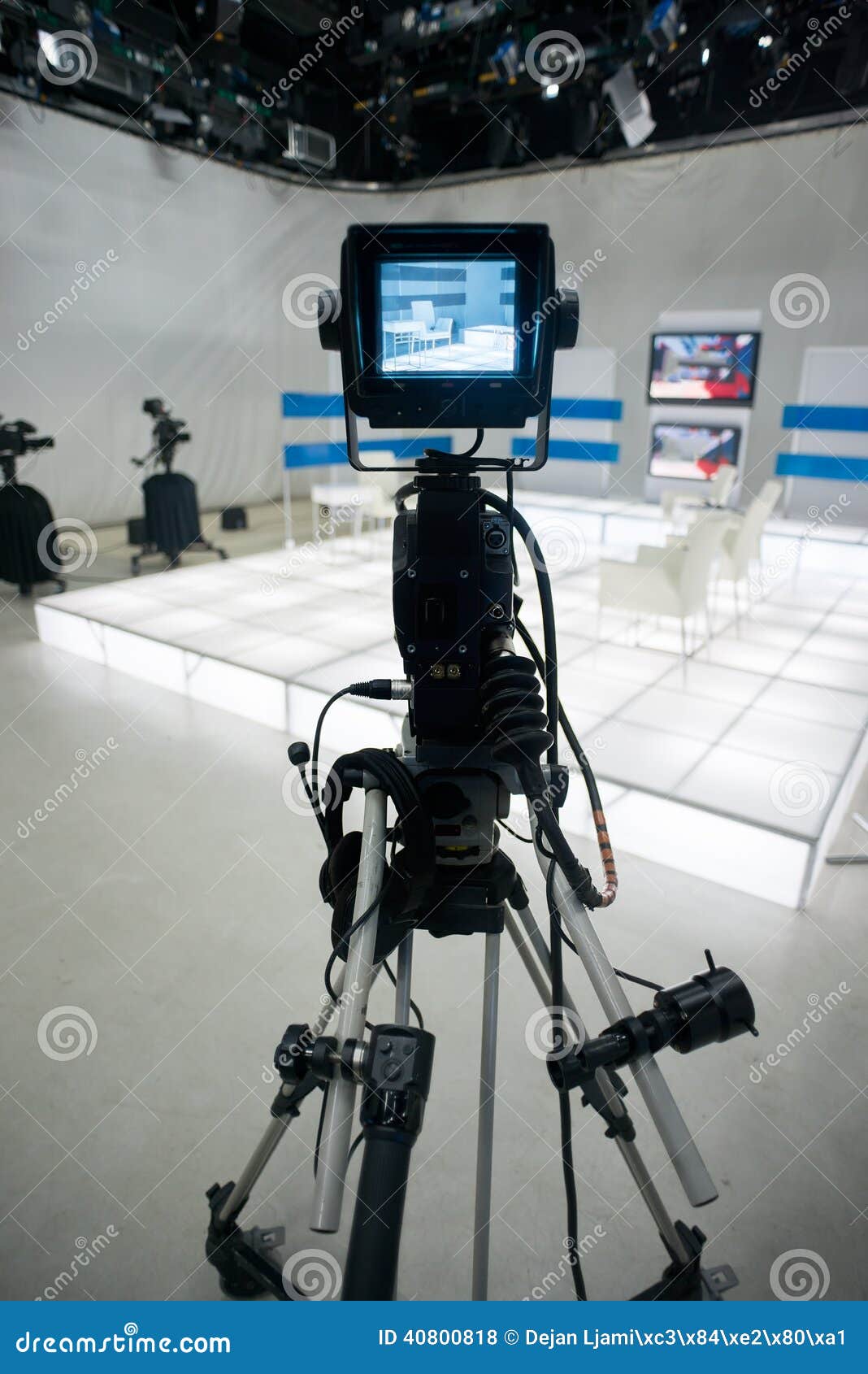 Television Studio with Camera and Lights Stock Photo - Image of action ...