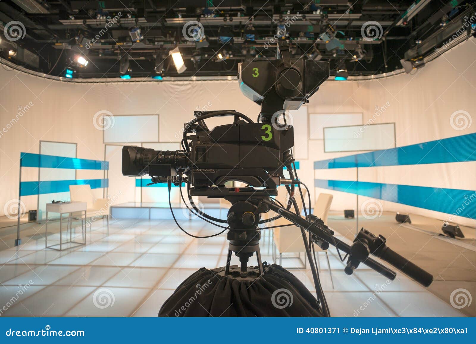 Television Studio with Camera and Lights Stock Image - Image of display ...
