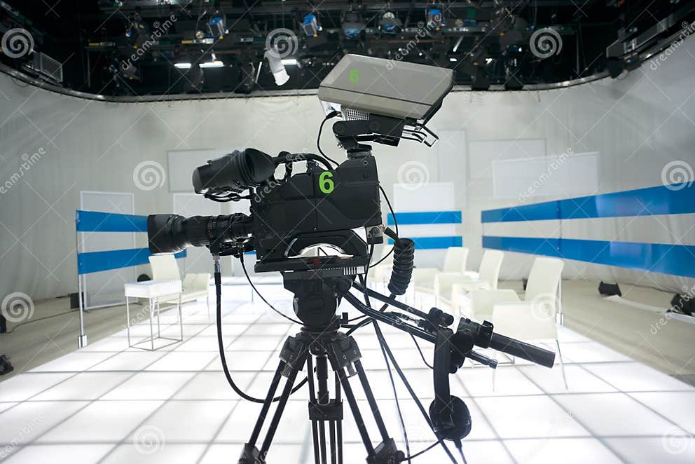 Television Studio with Camera and Lights Stock Photo - Image of lights ...