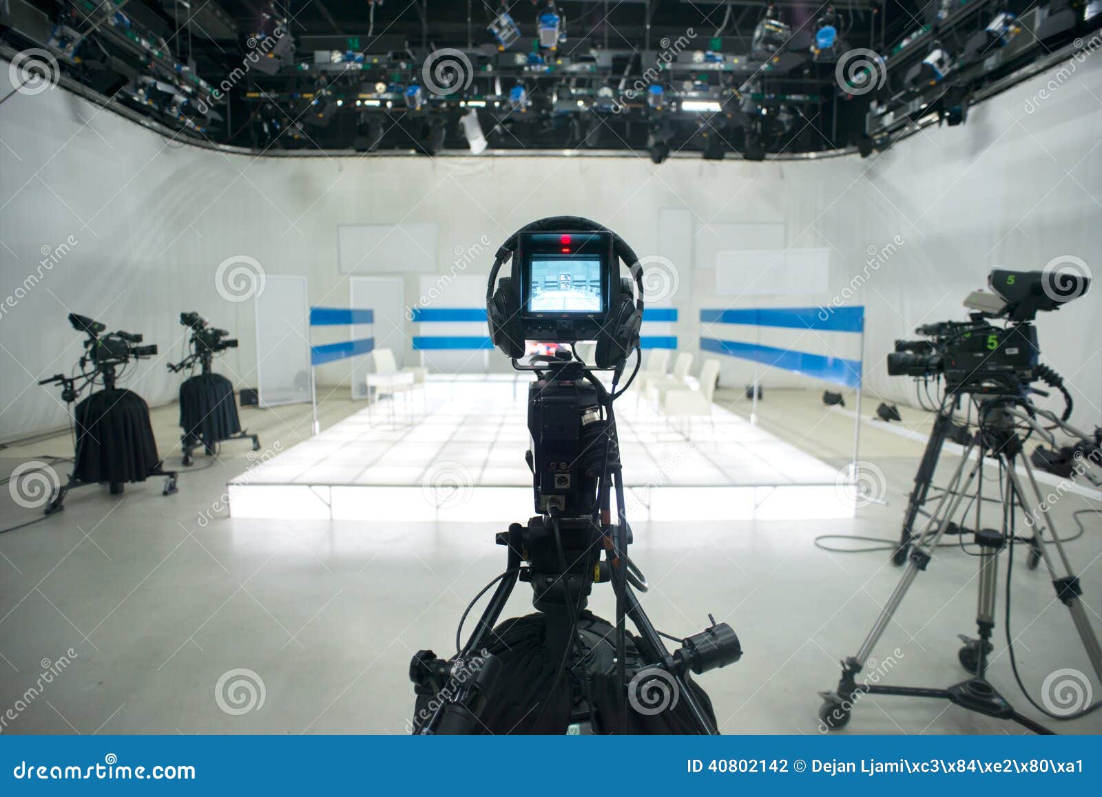 Television Studio with Camera and Lights Stock Photo - Image of modern ...