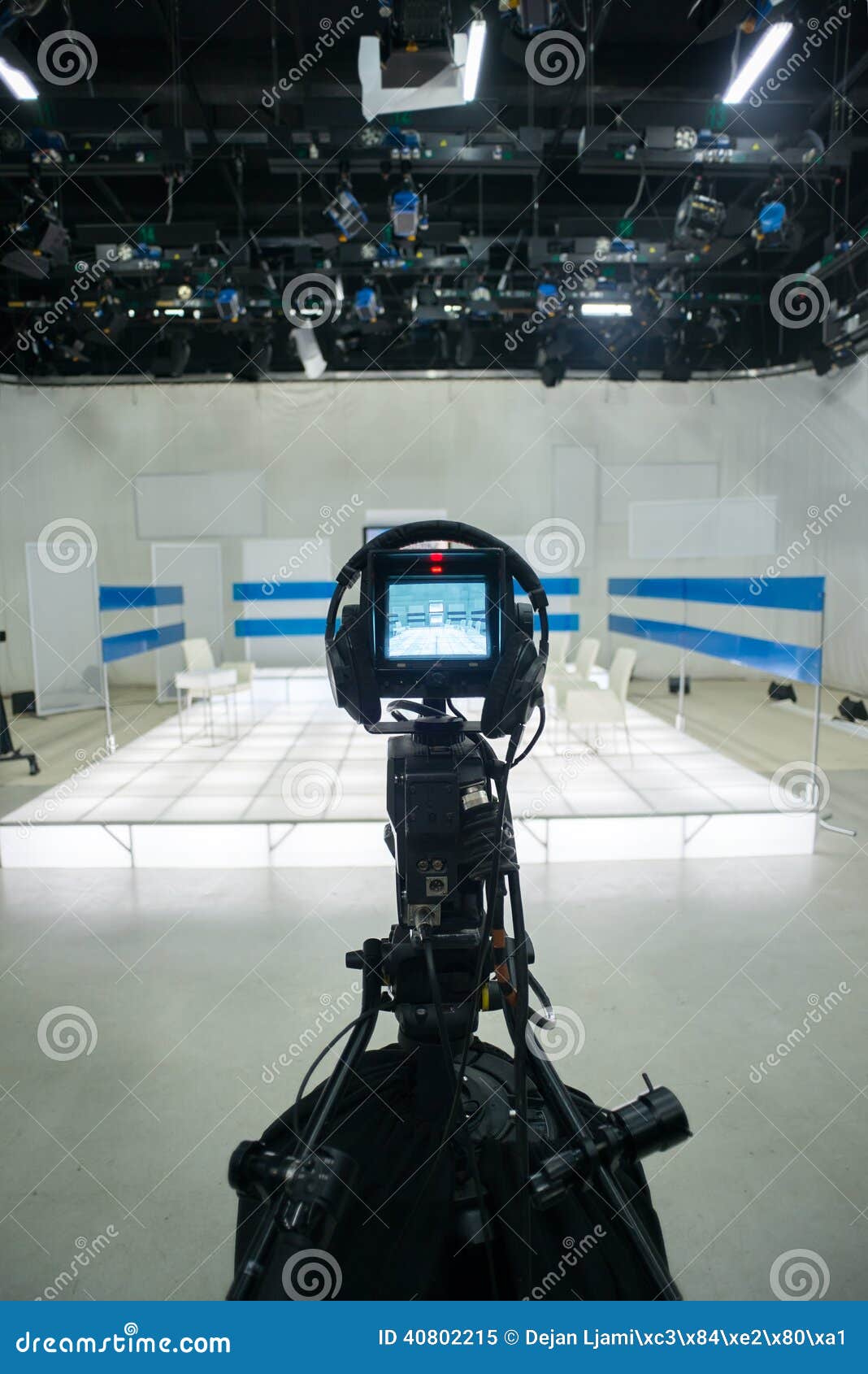 Television Studio with Camera and Lights Stock Image - Image of light ...