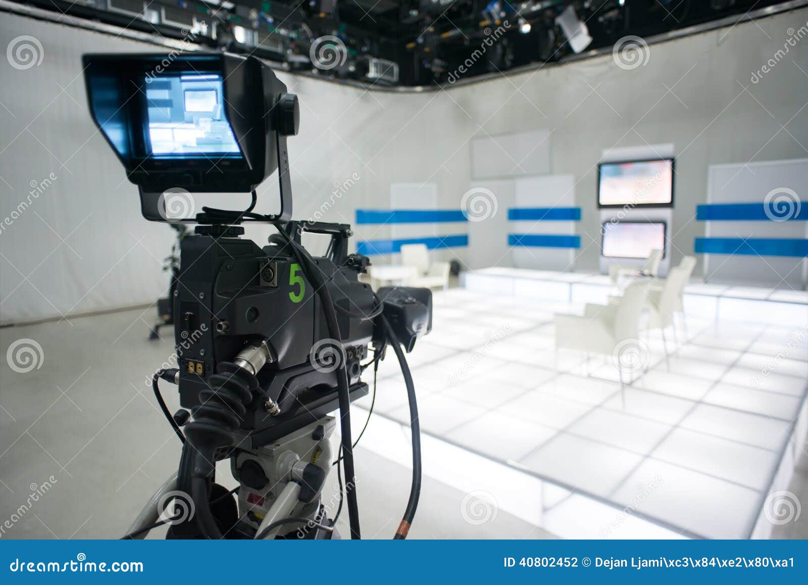 Television Studio with Camera and Lights Stock Photo - Image of light ...