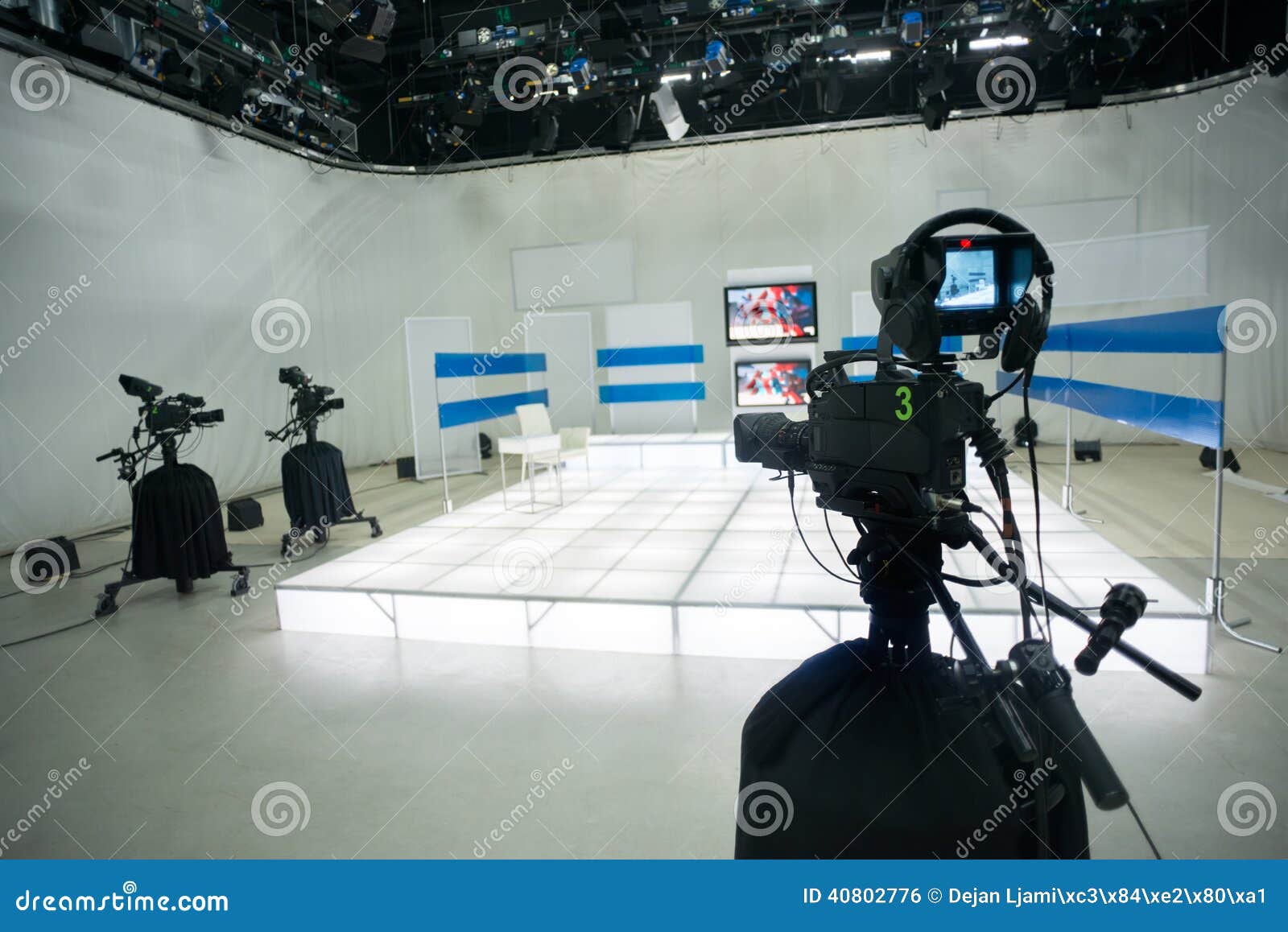 Television Studio with Camera and Lights Stock Photo - Image of event ...