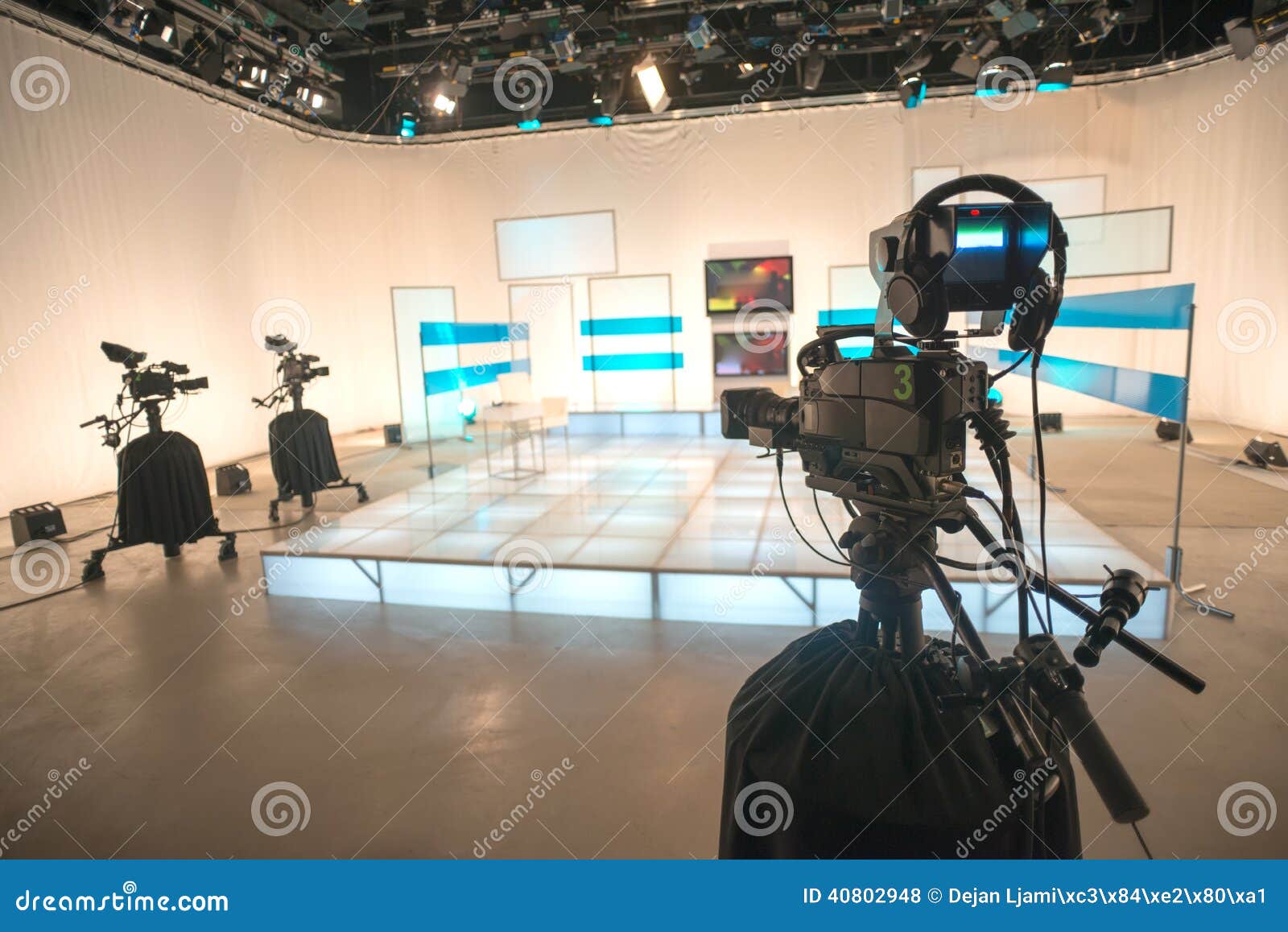 Television Studio with Camera and Lights Stock Photo - Image of light ...