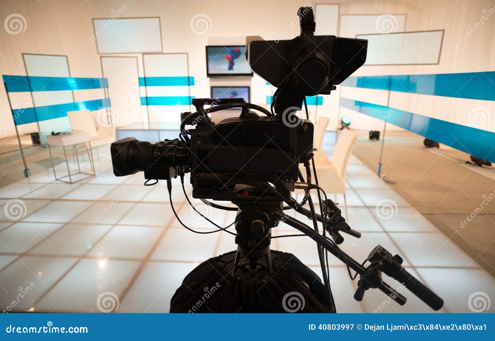 Television Studio with Camera and Lights Stock Image - Image of effects ...
