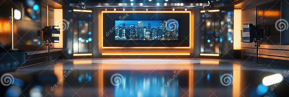 A Television Studio Features an Interview Recording Setup, Showcasing ...