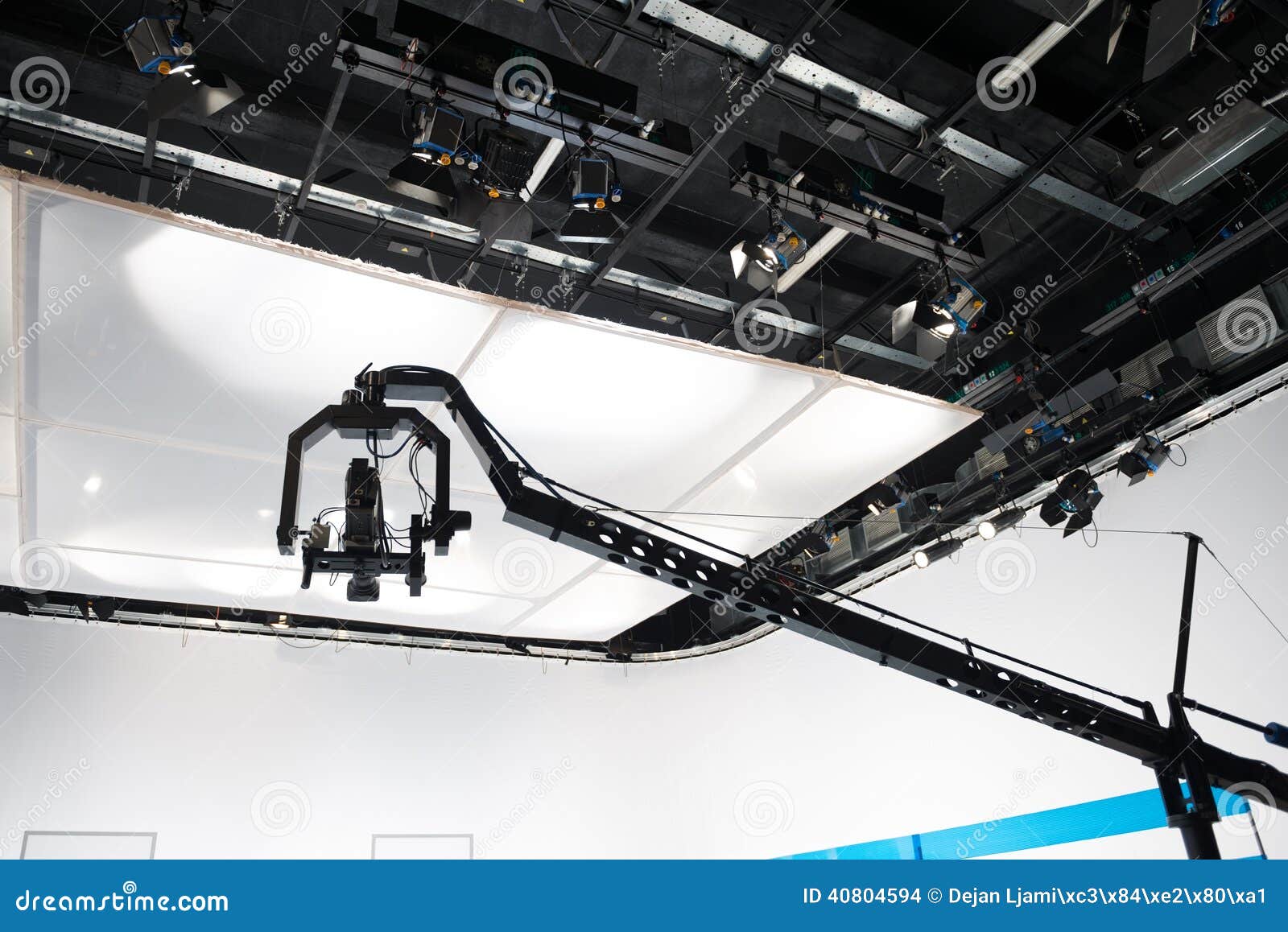 Television Studio with Jib Camera and Lights Stock Photo - Image of ...