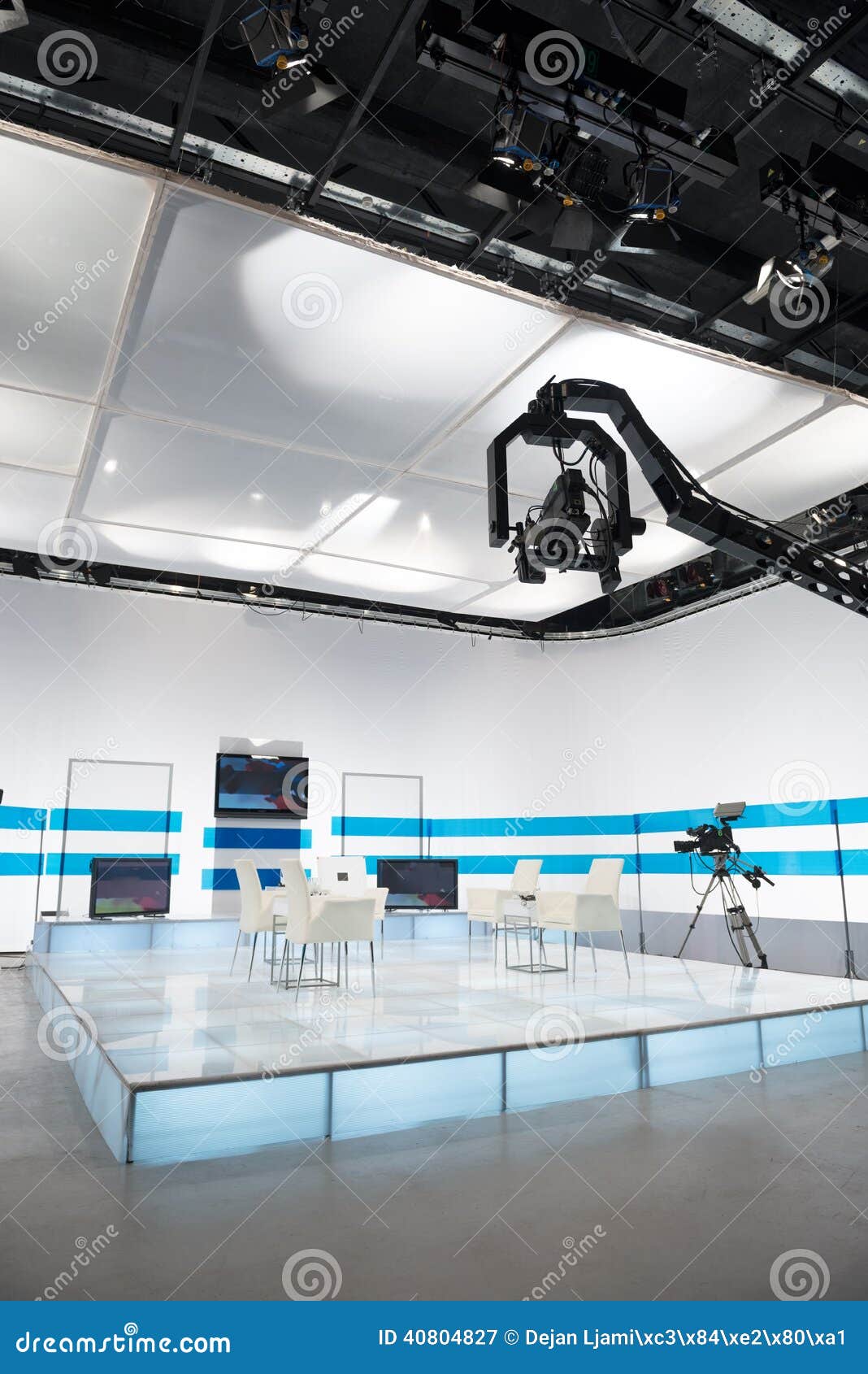 Television Studio with Jib Camera and Lights Stock Image - Image of ...
