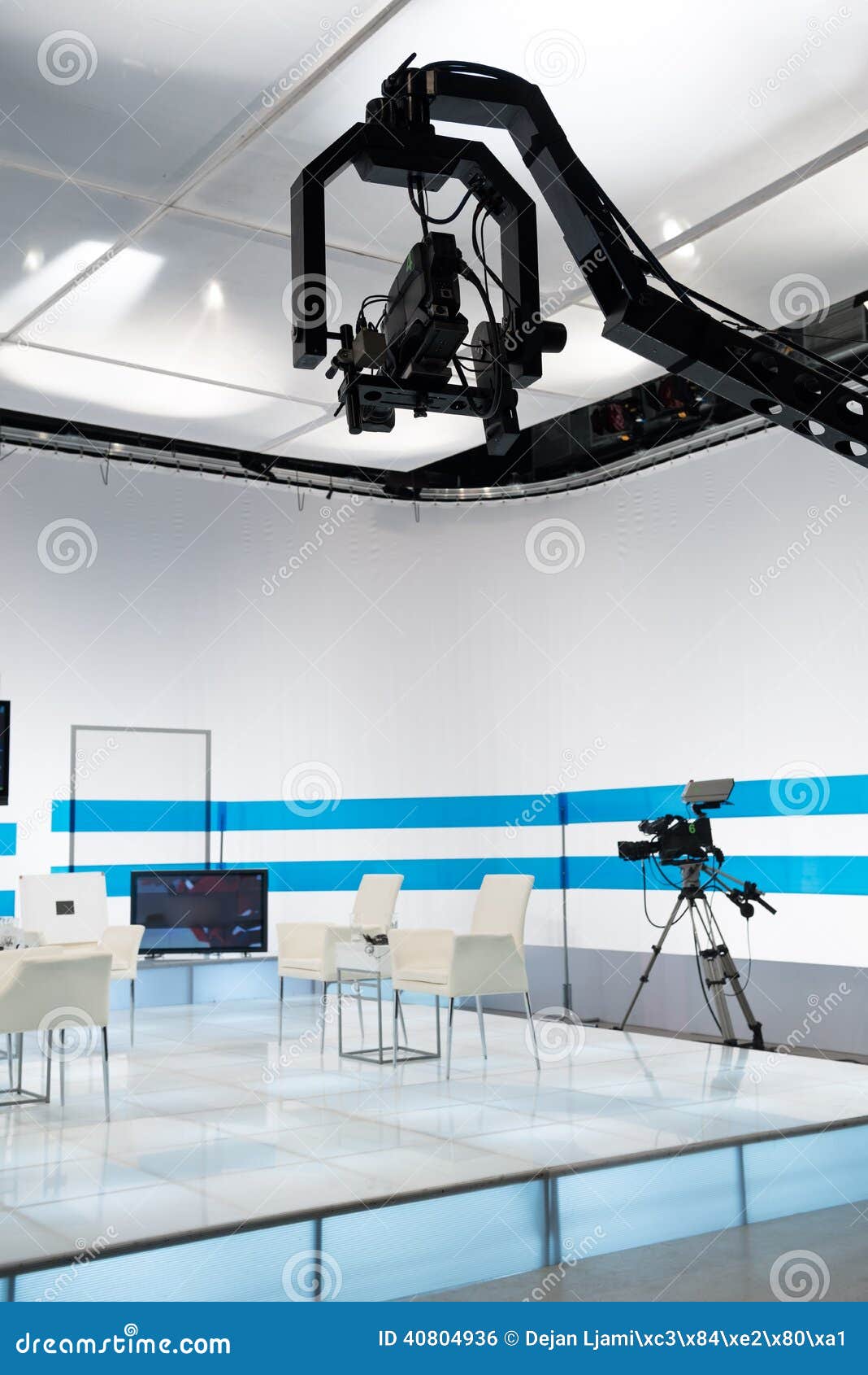Television Studio with Jib Camera and Lights Stock Photo - Image of ...