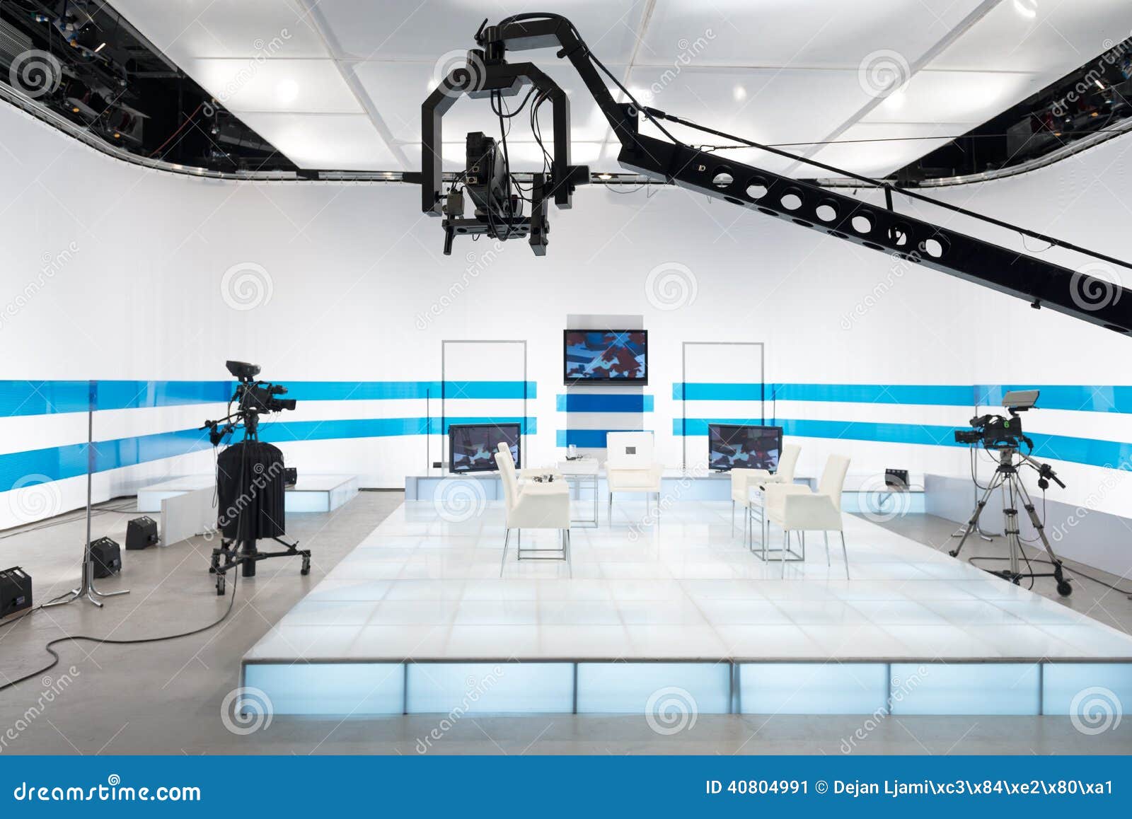 Television Studio with Jib Camera and Lights Stock Image - Image of ...
