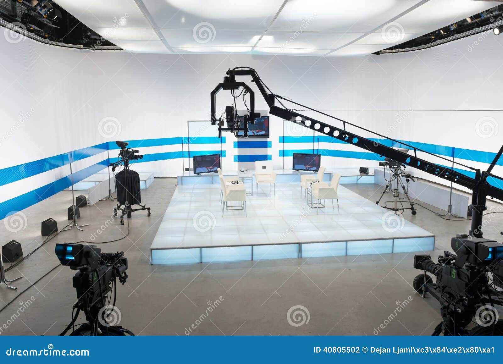 Television Studio with Jib Camera and Lights Stock Photo - Image of ...