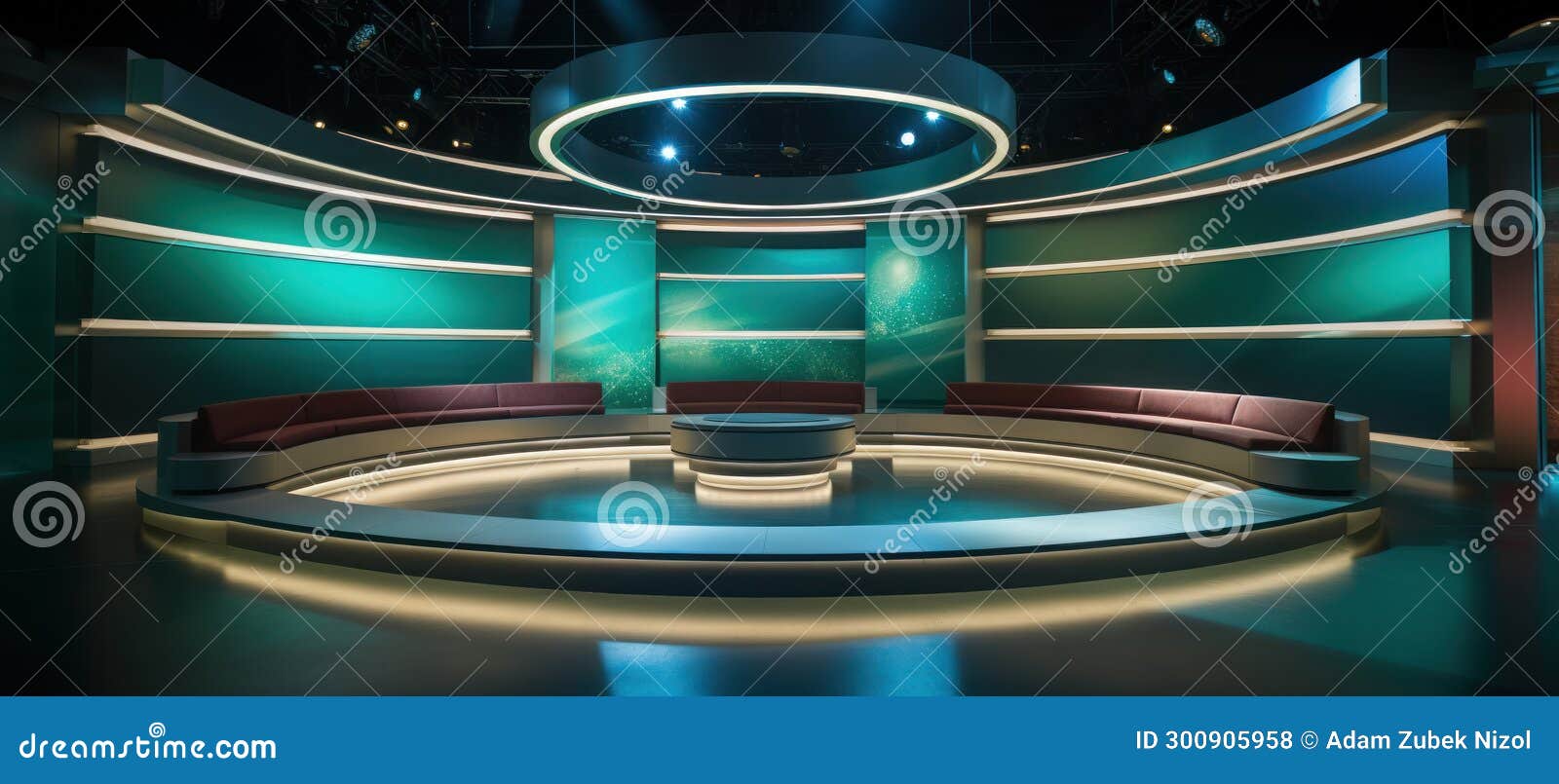 A Television Studio with a Round Table and a Round Podium Stock ...