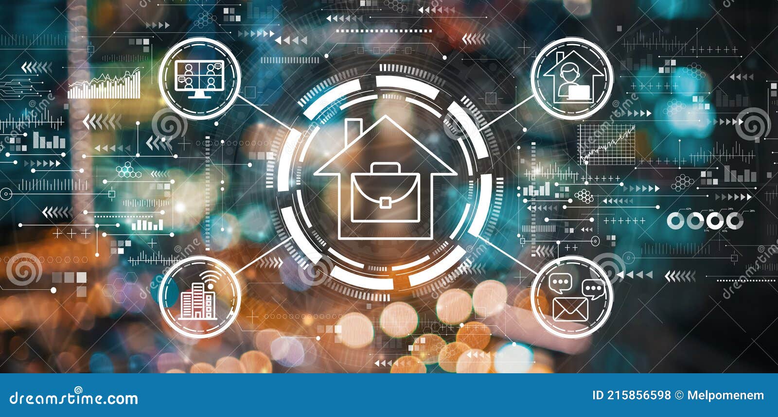 Telework Theme with Blurred City Lights Stock Illustration ...