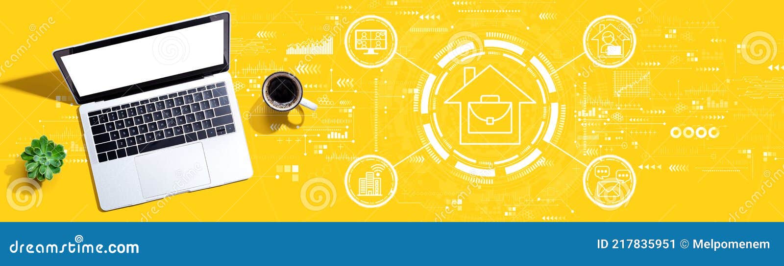 Telework Theme with a Laptop Computer Stock Illustration - Illustration ...