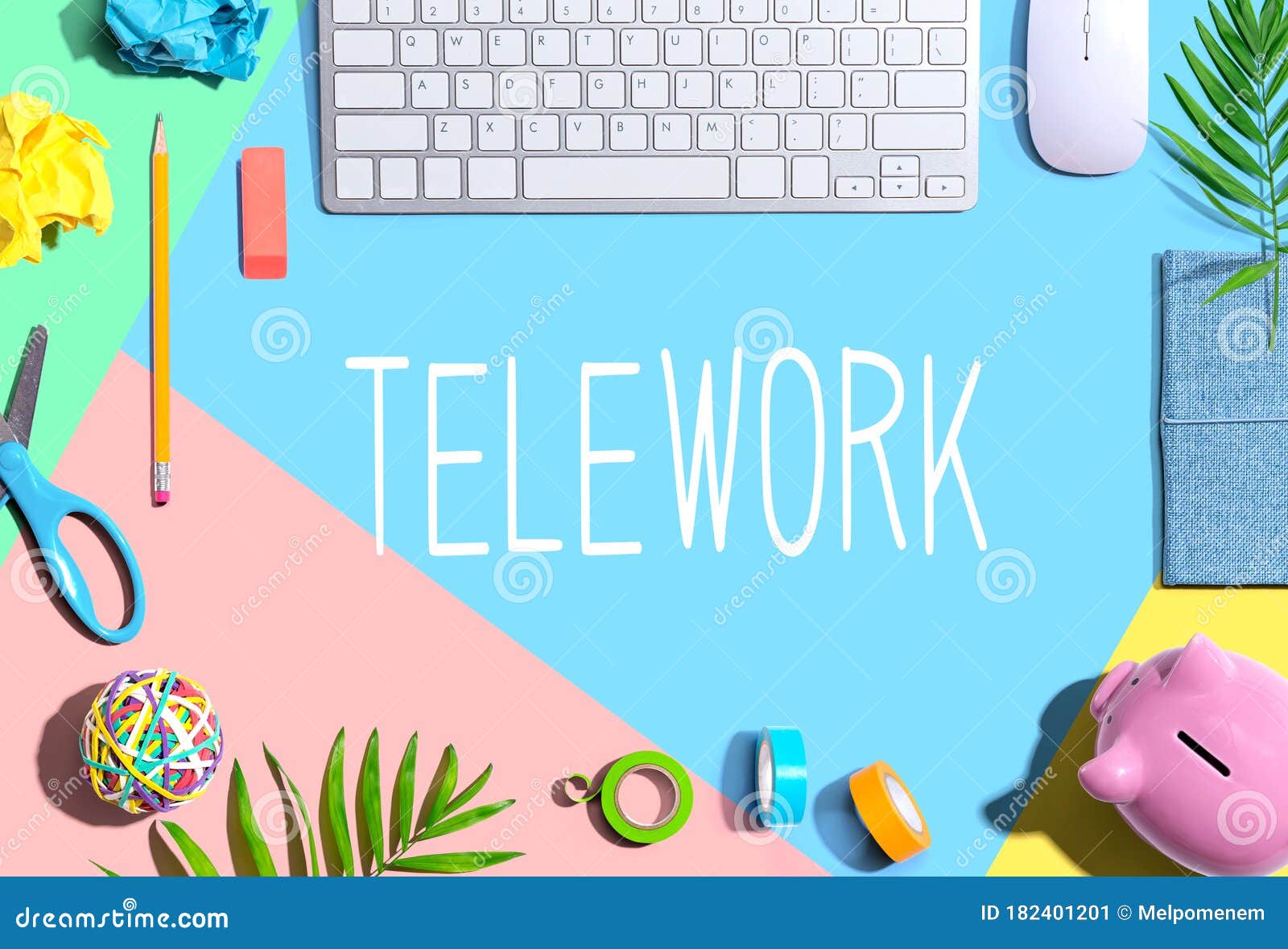 Telework Theme with Office Supplies Stock Image - Image of covid19 ...