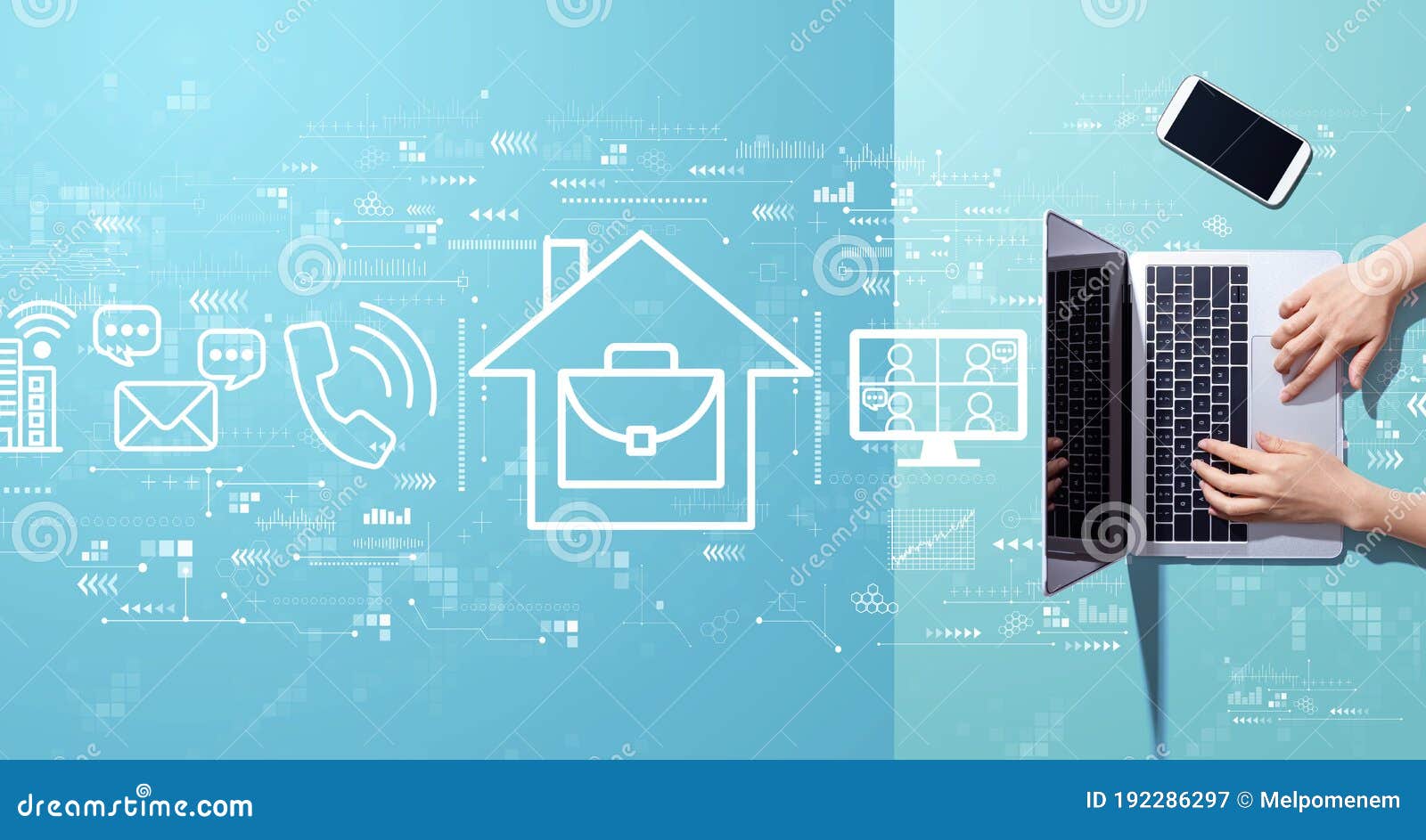 Telework Theme with Person Working with Laptop Stock Image - Image of ...