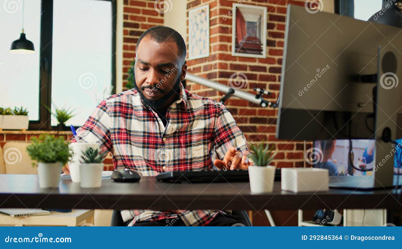 Teleworker Cross Checking Information Stock Photo - Image of tired ...