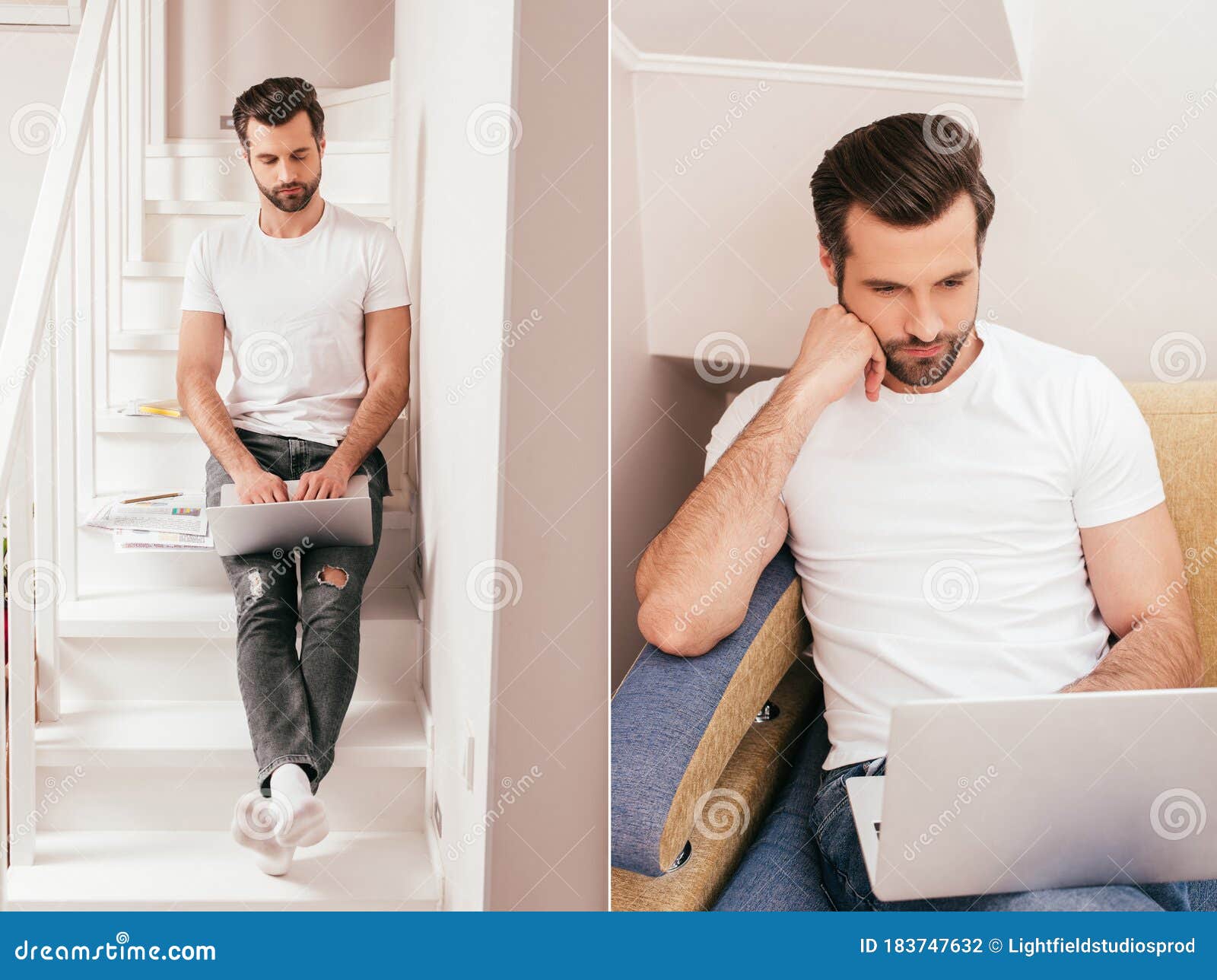 Collage of Teleworker Using Laptop and Stock Photo - Image of analytics ...