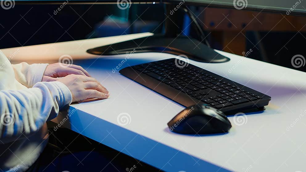 Teleworking Computer Technician Typing on Keyboard, Close Up Stock ...