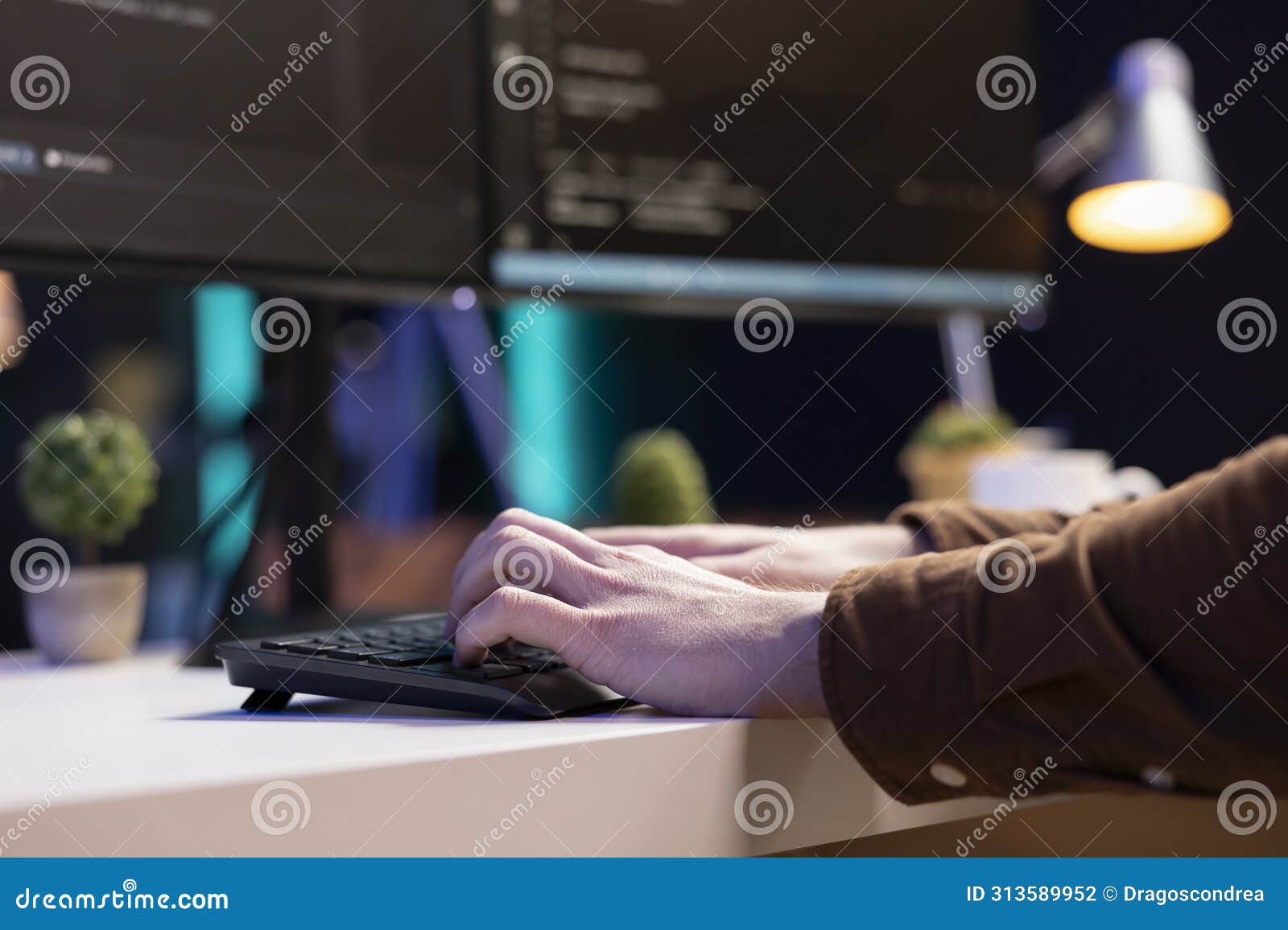 Teleworking System Administrator Typing on Keyboard, Close Up Stock ...