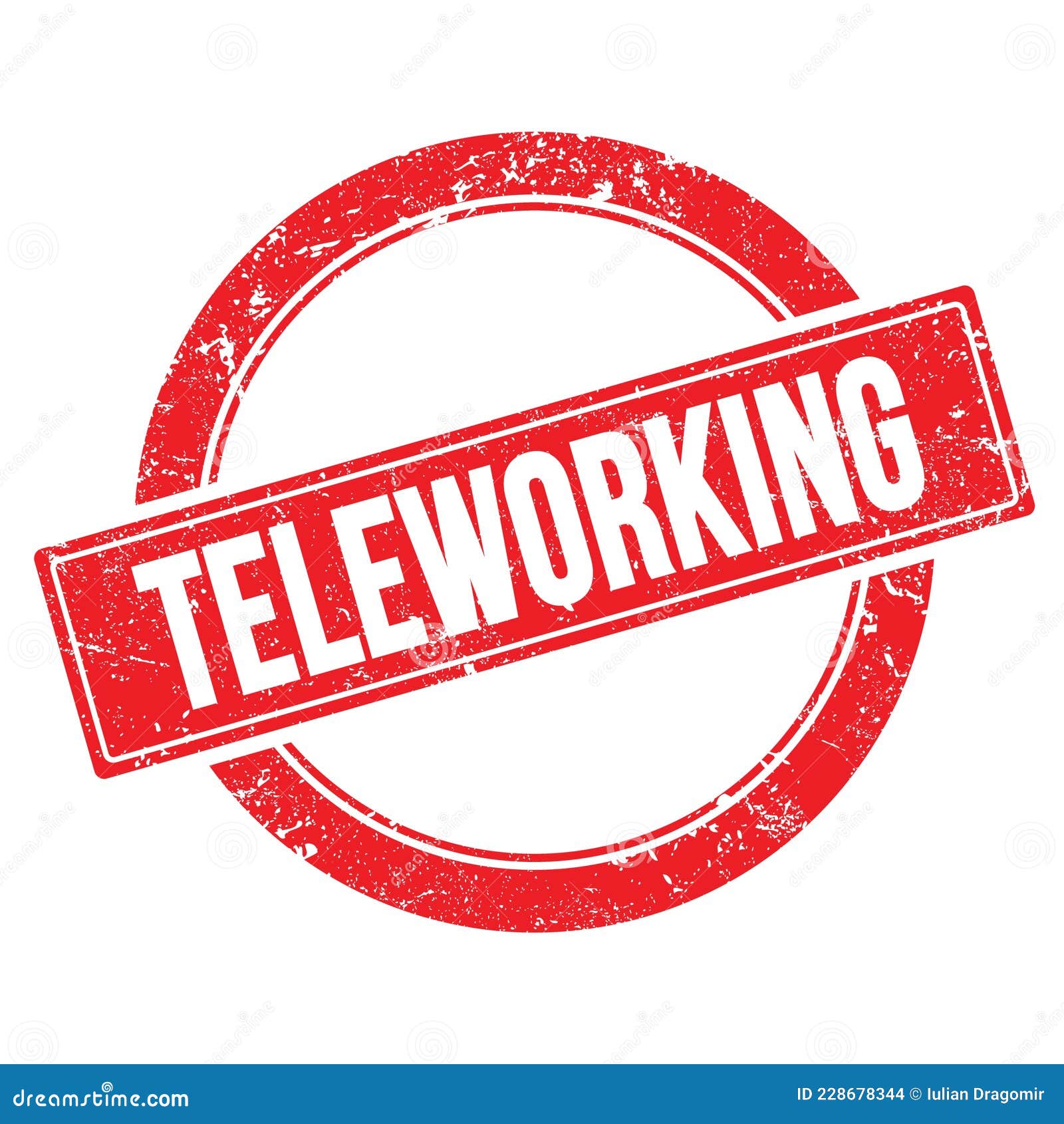 TELEWORKING Text on Red Grungy Round Stamp Stock Illustration ...