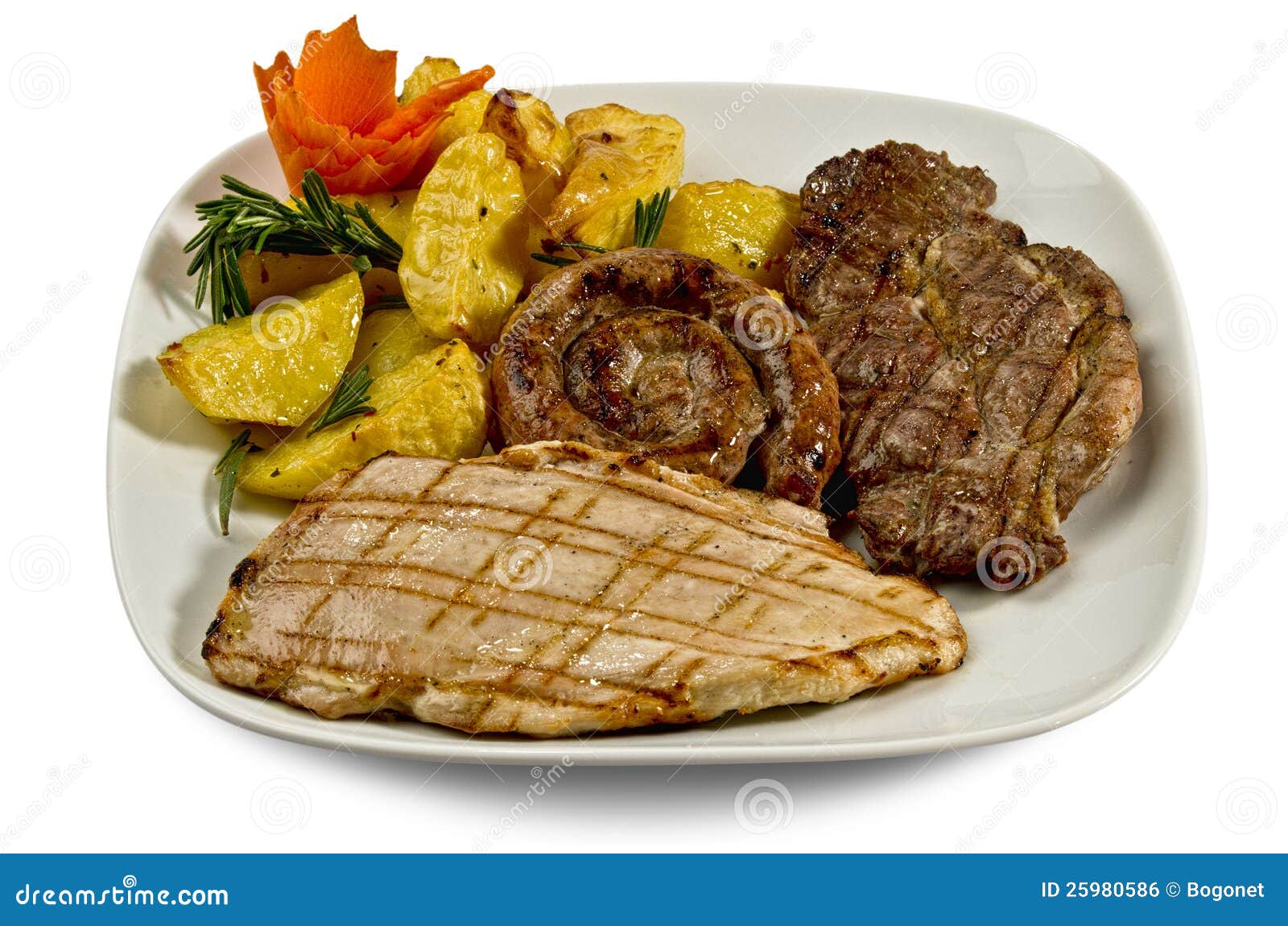 Teller Mit Verschiedenem Fleisch Und Kartoffeln Stockfoto - Bild von ...