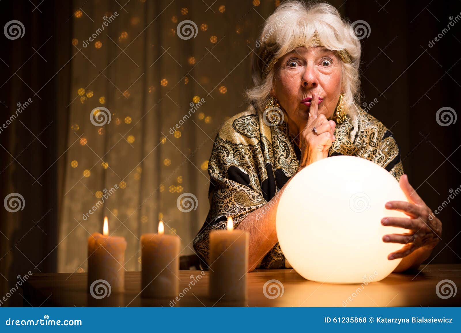 Seer With Magic Ball Performs Ritual. Psychic Vision, Fortune Teller ...