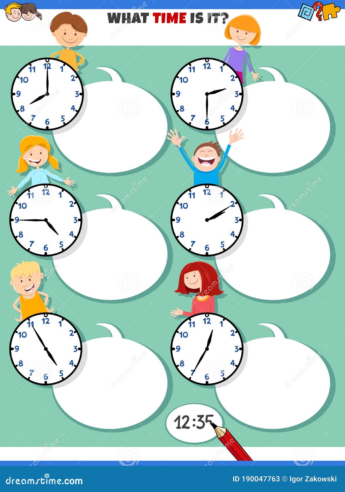Telling Time Educational Task With Cartoon Children | CartoonDealer.com ...