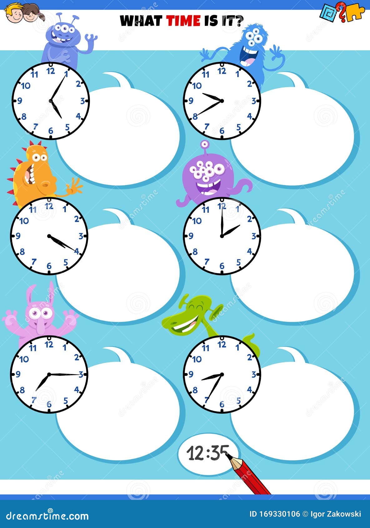 Telling Time Educational Task with Fantasy Characters Stock Vector ...