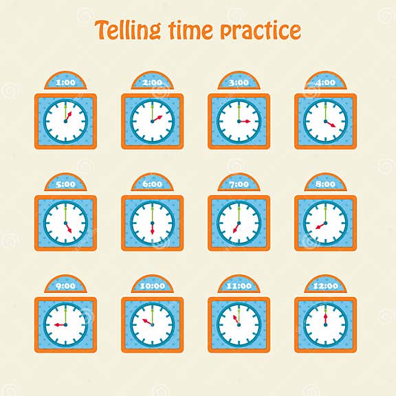 Telling time practice stock vector. Illustration of game - 79587437