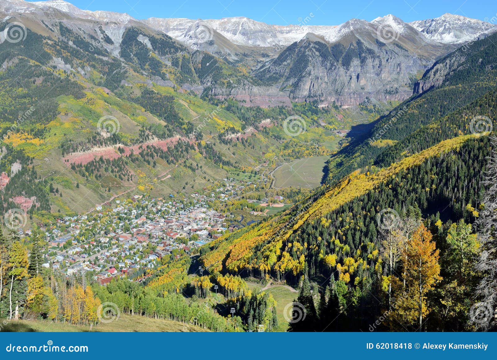 Telluride in the Fall with Yellow Aspen and Snow Covered Mountains ...