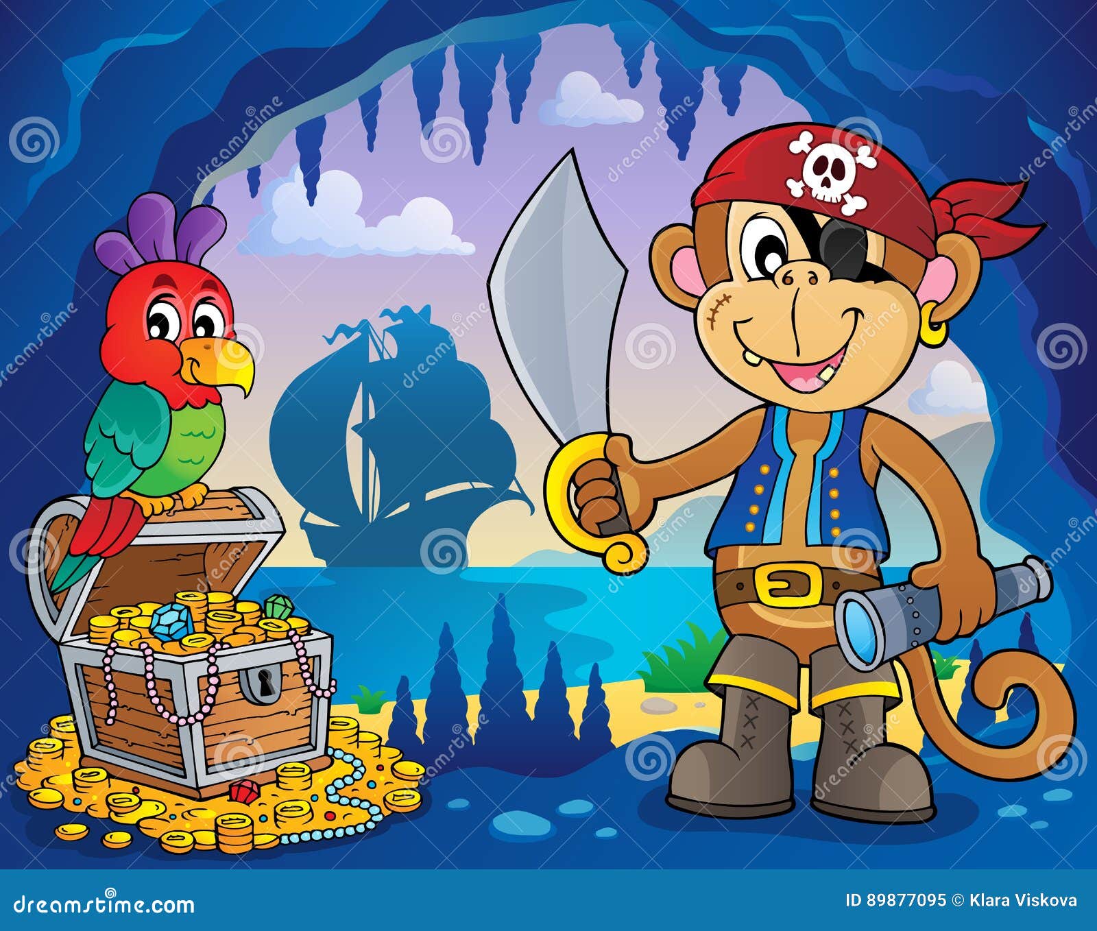 Tema 4 del mono del pirata ilustración del vector. Ilustración de ...