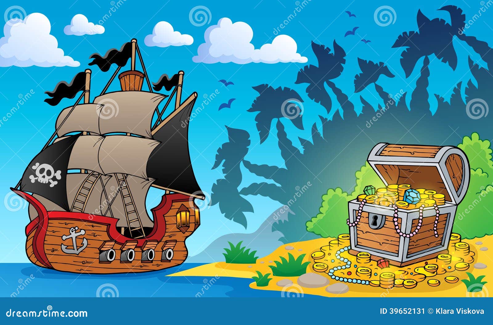 Tema Del Pirata Con El Cofre Del Tesoro 1 Ilustración del Vector ...