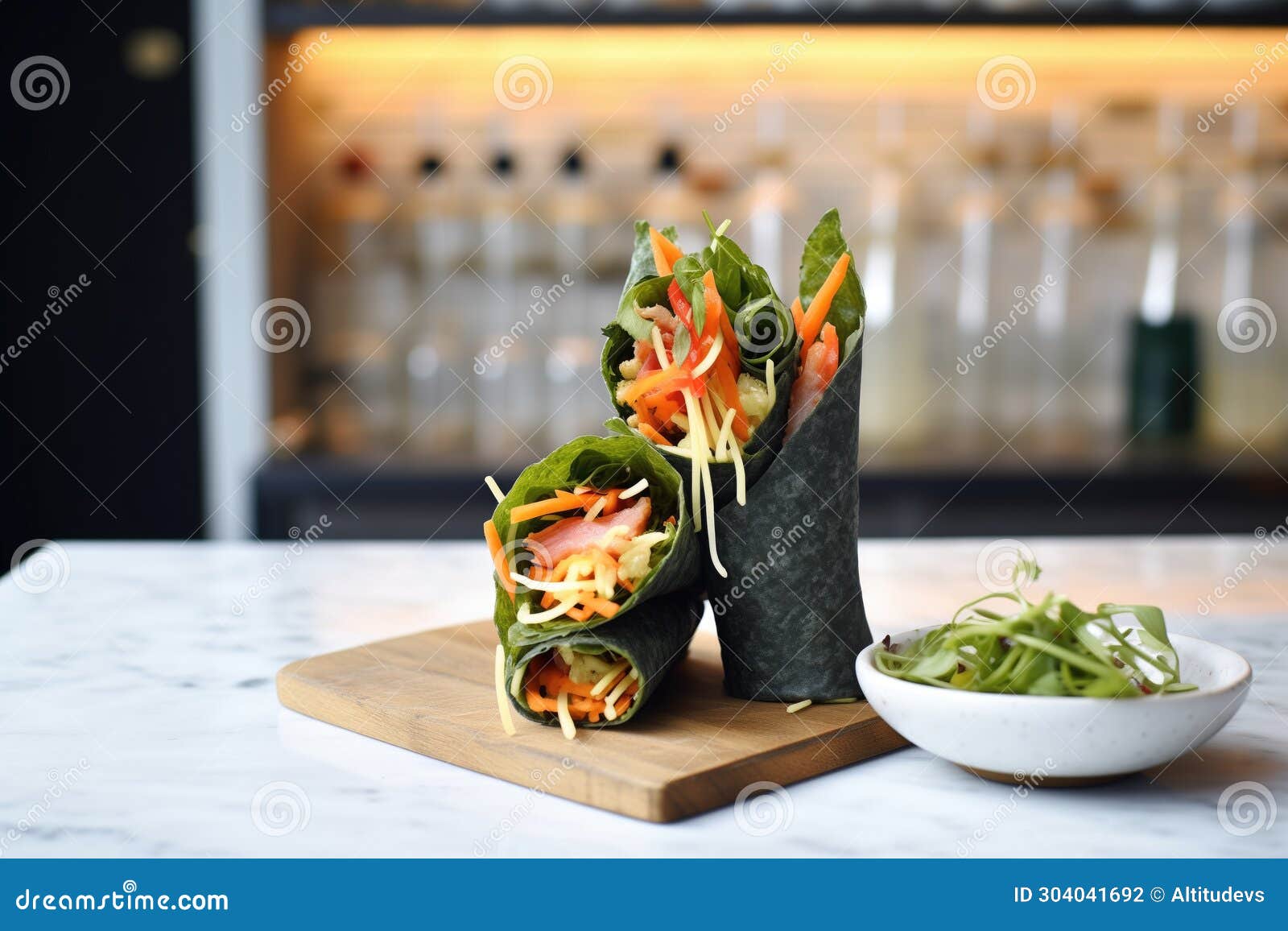 Temaki Hand Rolls in a Stand with Spicy Mayo on the Side Stock Photo ...