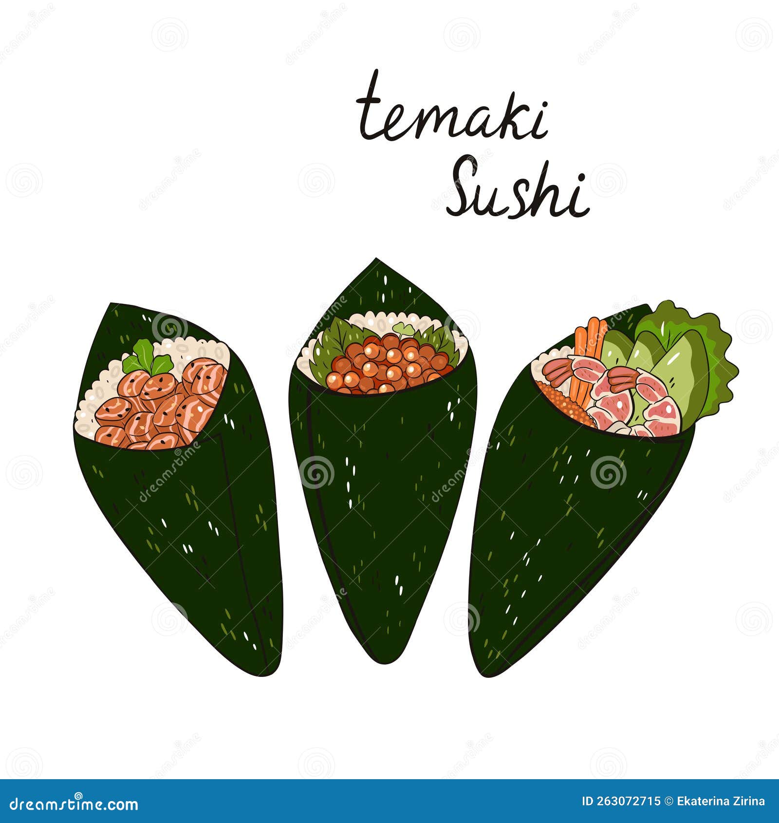 Temaki Sushi Set Isolated On White Background. Vector Graphics ...