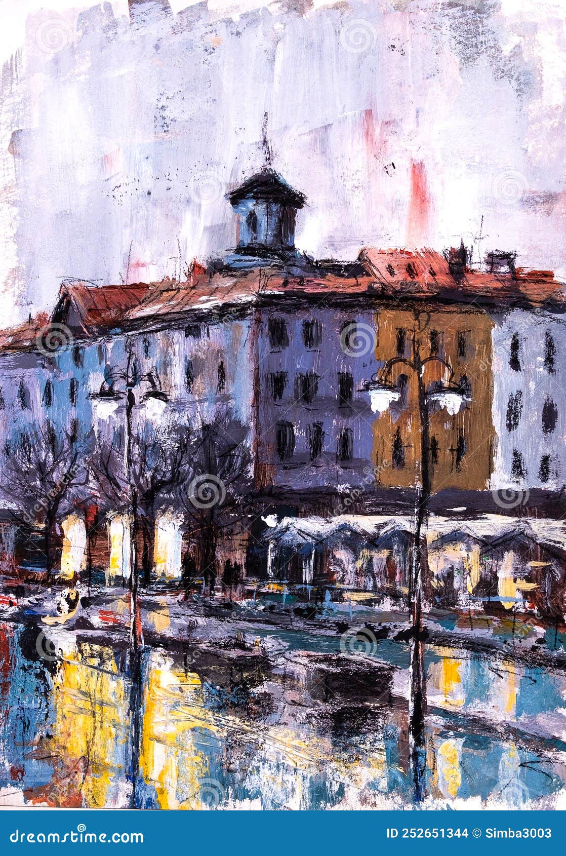 Tempera Sketch of City Landscape Stock Photo - Image of city, trees ...