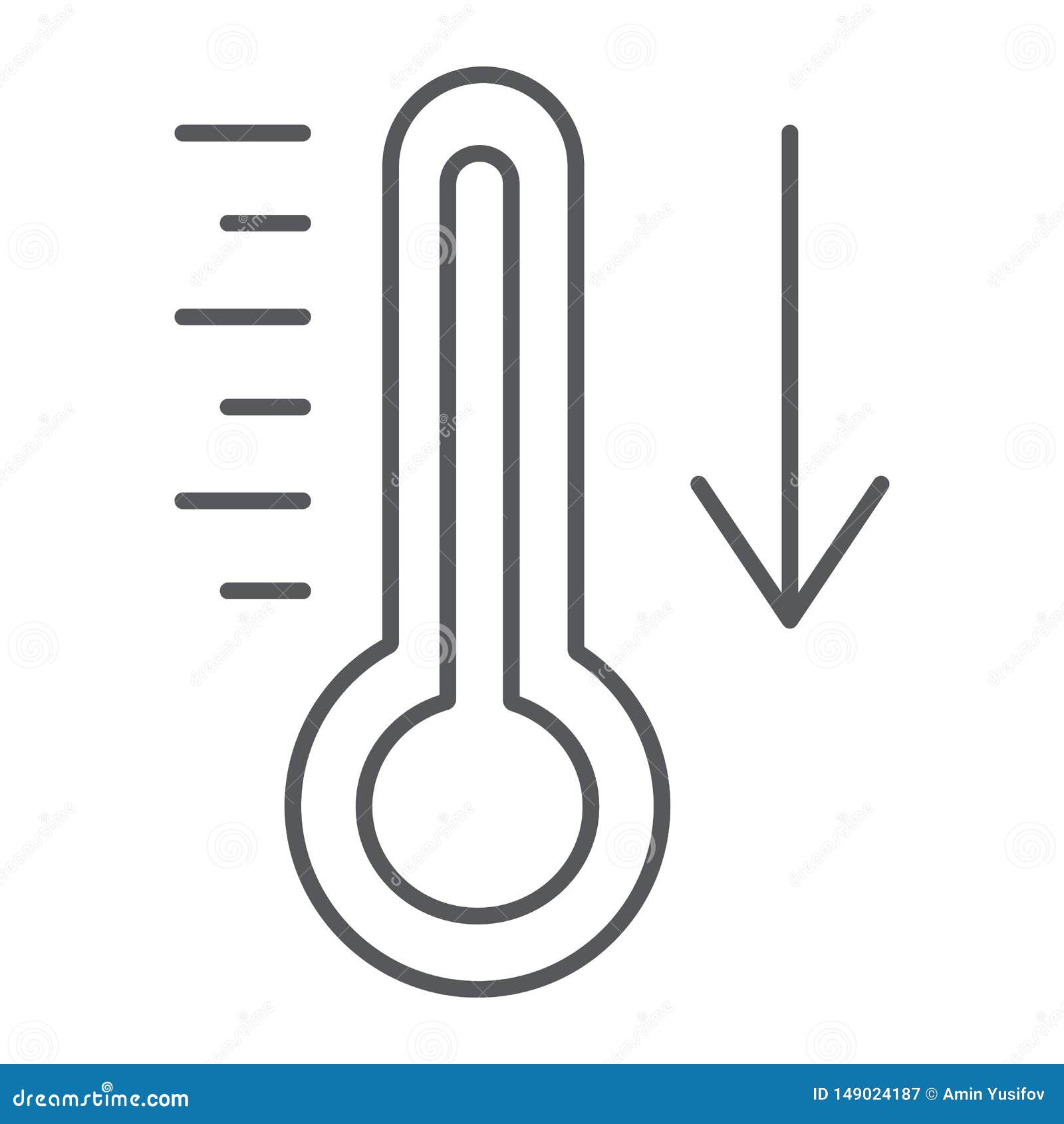 Temperature Falling Thin Line Icon, Thermometer and Forecast, Cold ...